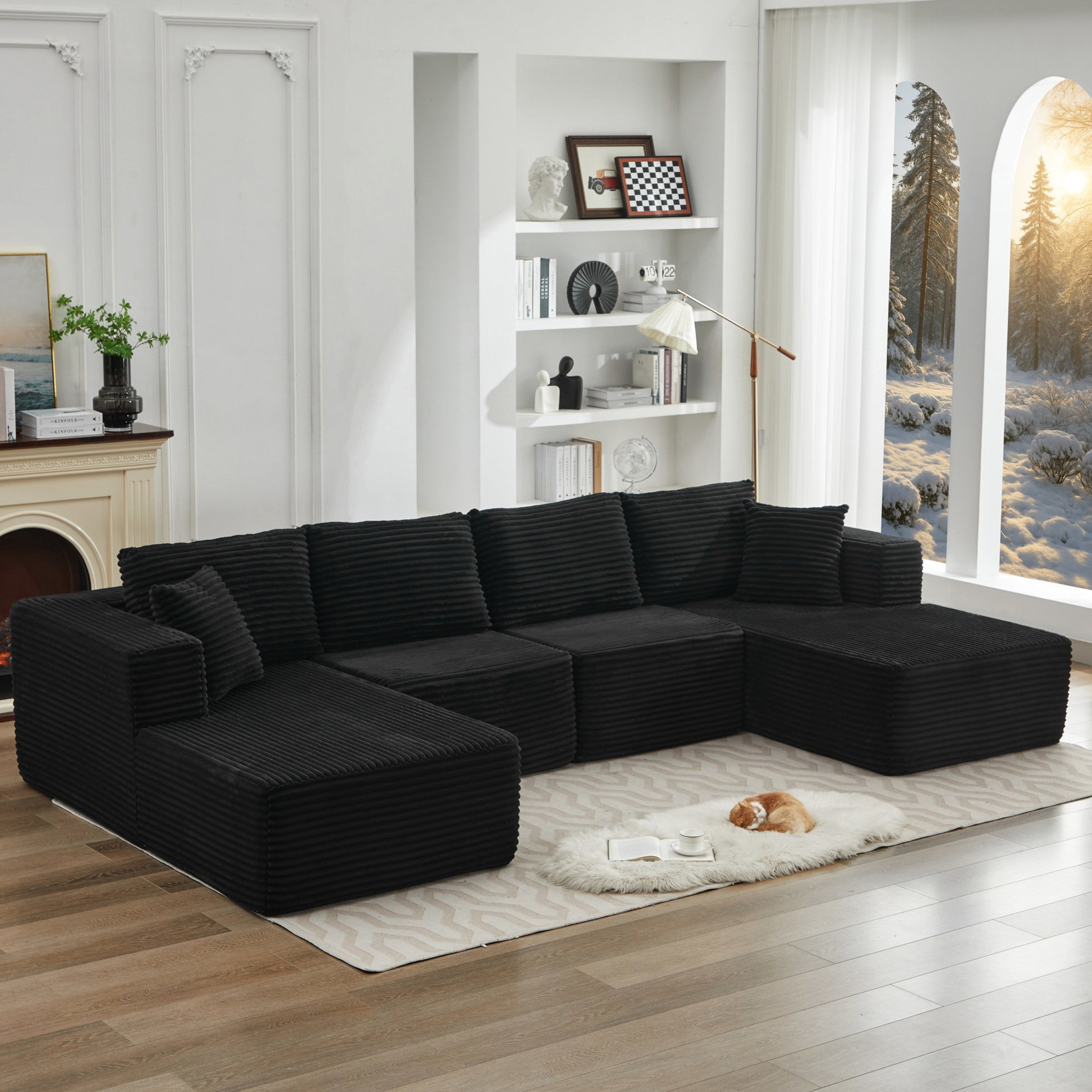 Mercer41 Coussin en velours côtelé beige profond de 106 po, double ...