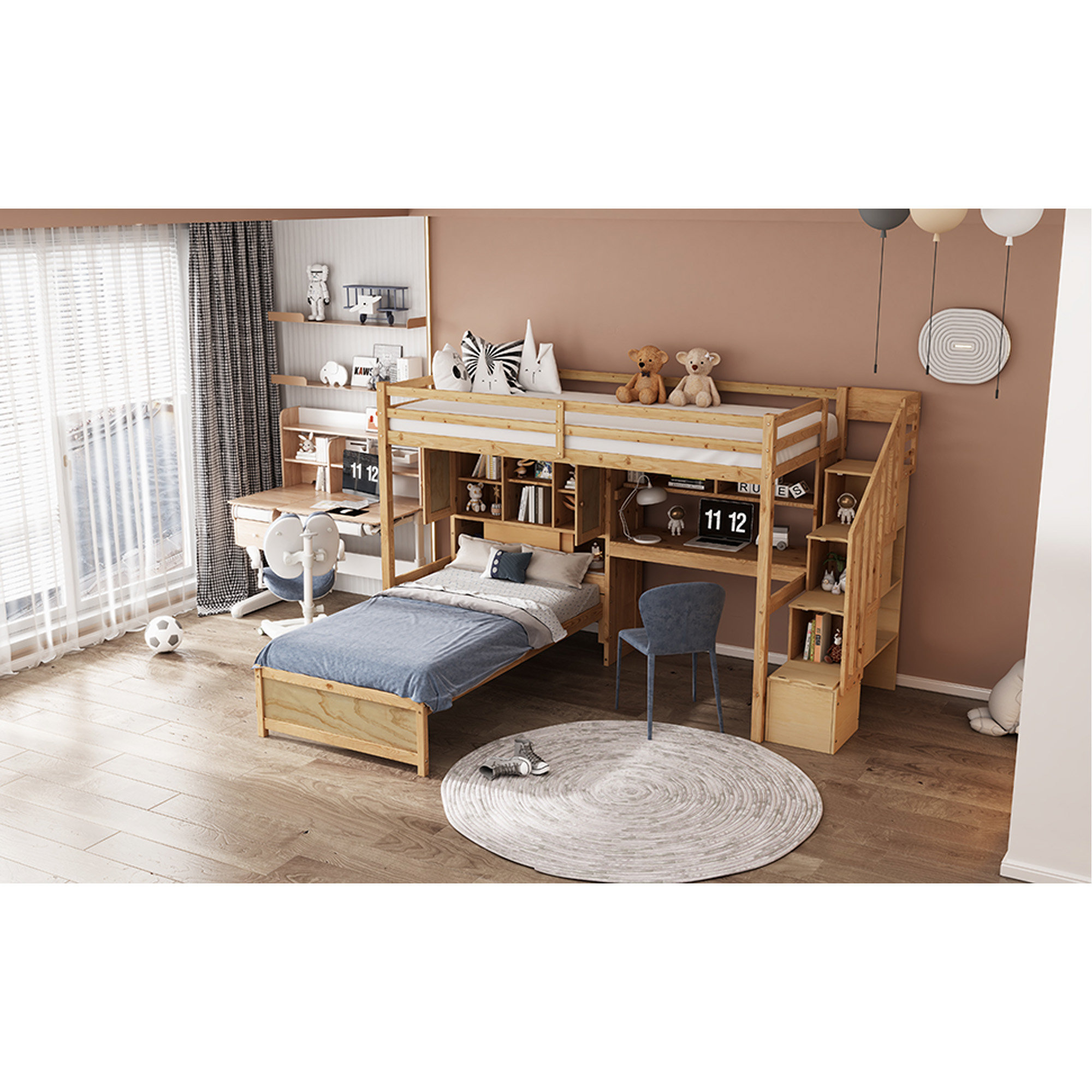 Redwood Rover Twin Over Twin Loft Bed With Built-In Desk And Staircase ...