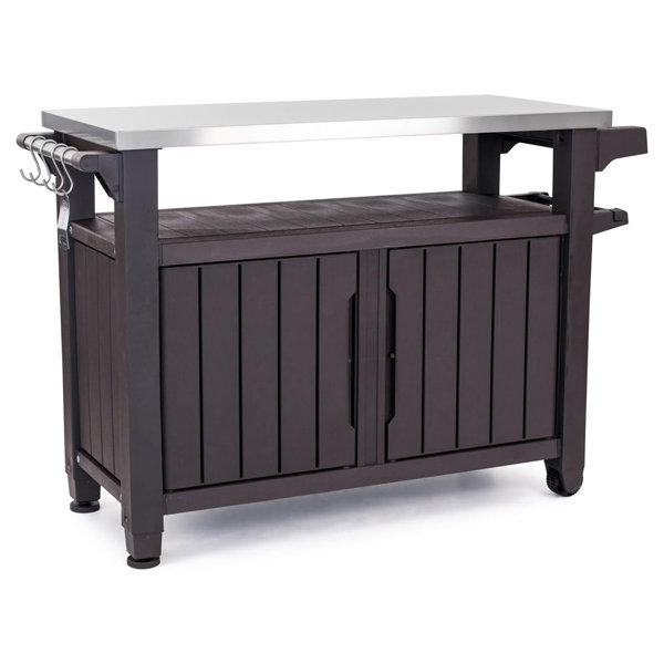 Keter Unity XL Outdoor Kitchen Rolling Bar Cart with Storage Cabinet ...