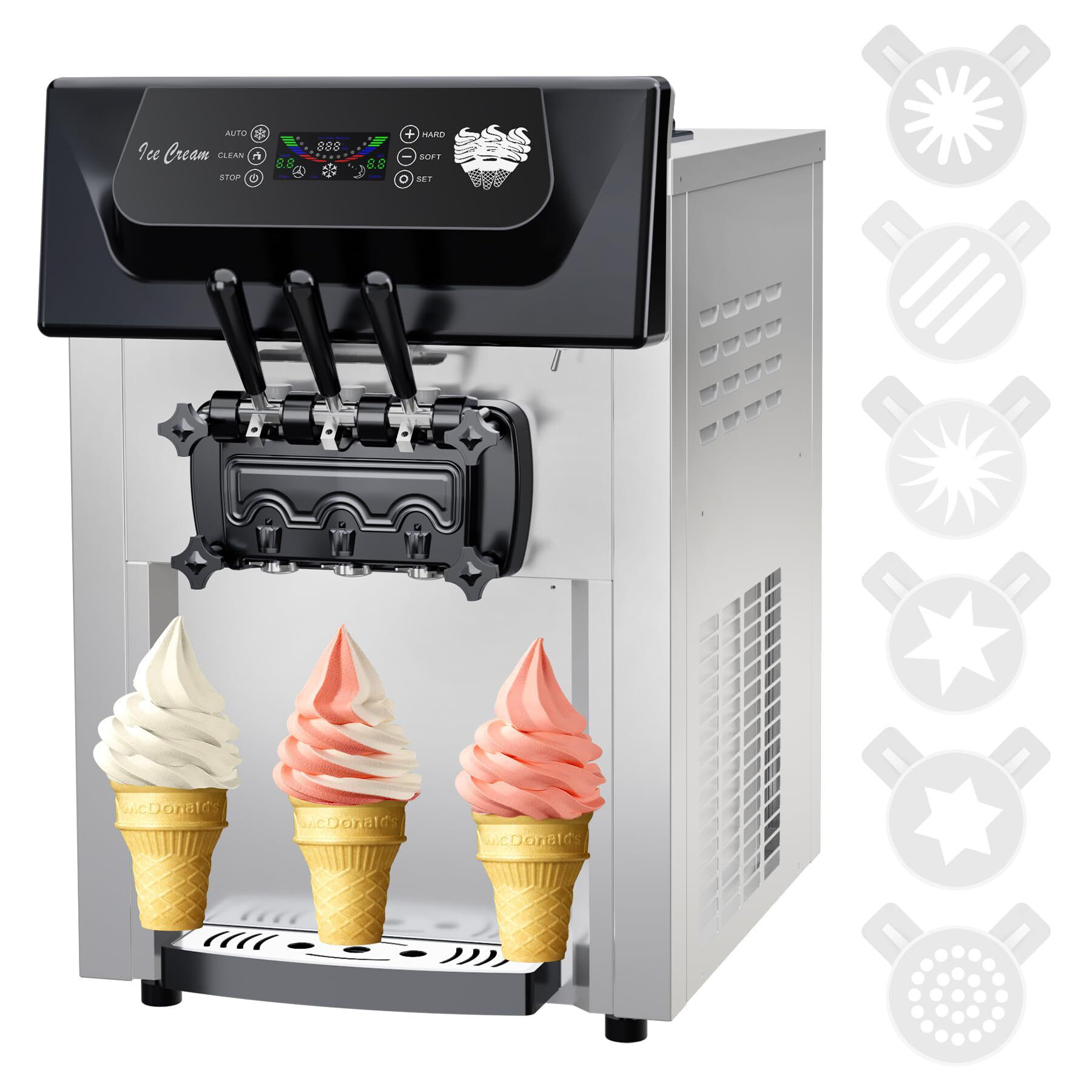 Zstar 2200W Commercial Ice Cream Machine, 2+1 Flavors Soft Serve Ice ...