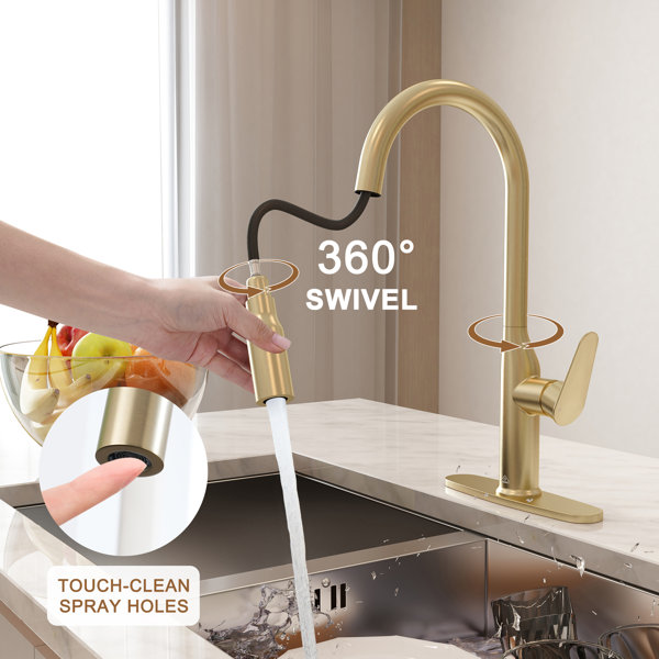 CASAINC Single-Handle Pull-Down Kitchen Faucet Single Hole Faucet | Wayfair