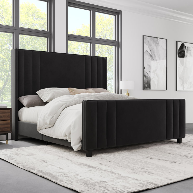 Latitude Run® Tole Velvet Upholstered Platform Bed with Vertical ...