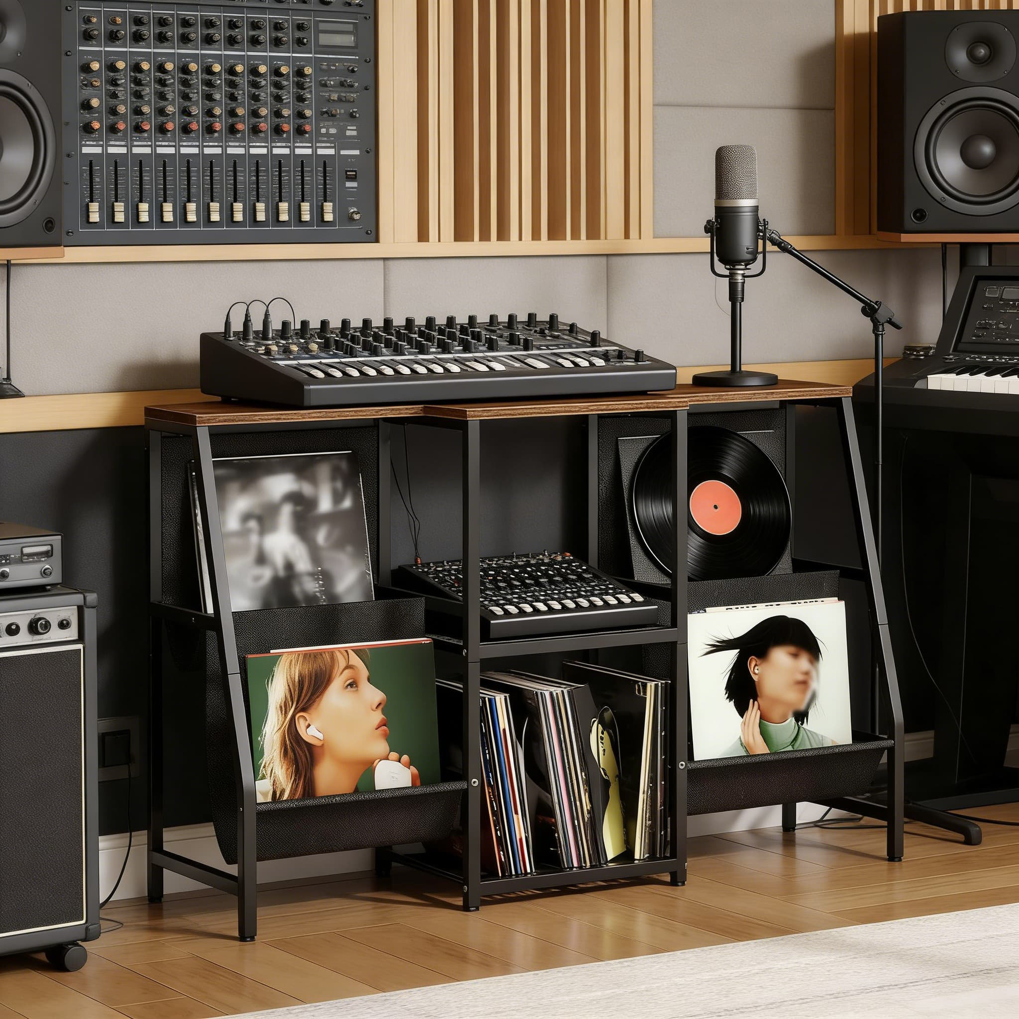 17 Stories Record Player Stand With LED Lights And Storage For 280 ...