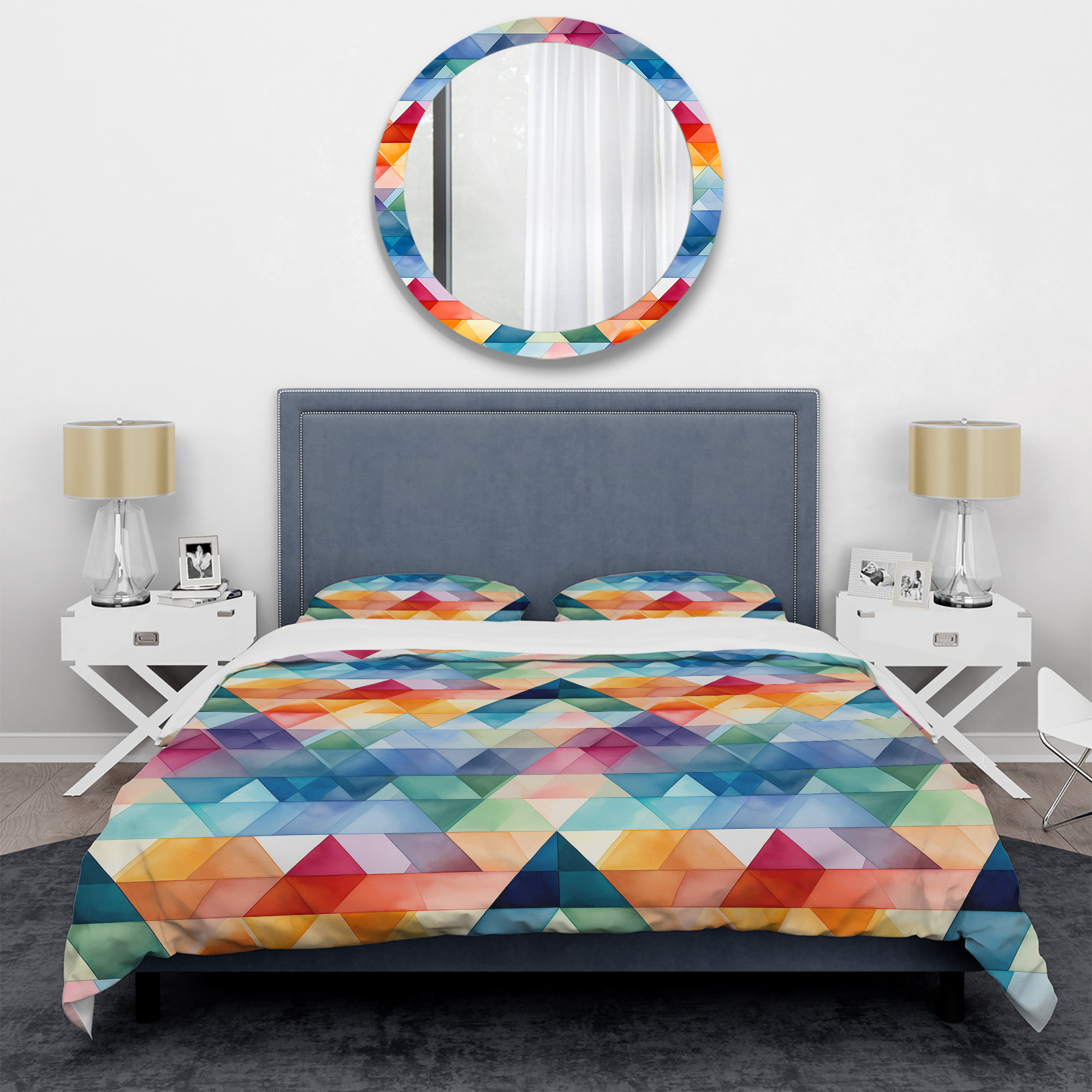 Design Art Colorful Watercolor Triangle Blaze - Geometric Duvet Cover ...