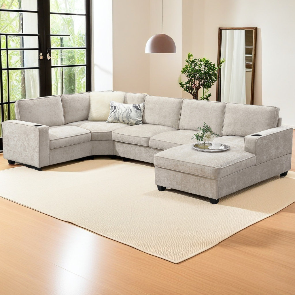 Latitude Run® 119*67" U Shaped Sectional Sofa,6 Seat Chenille Couch Set ...