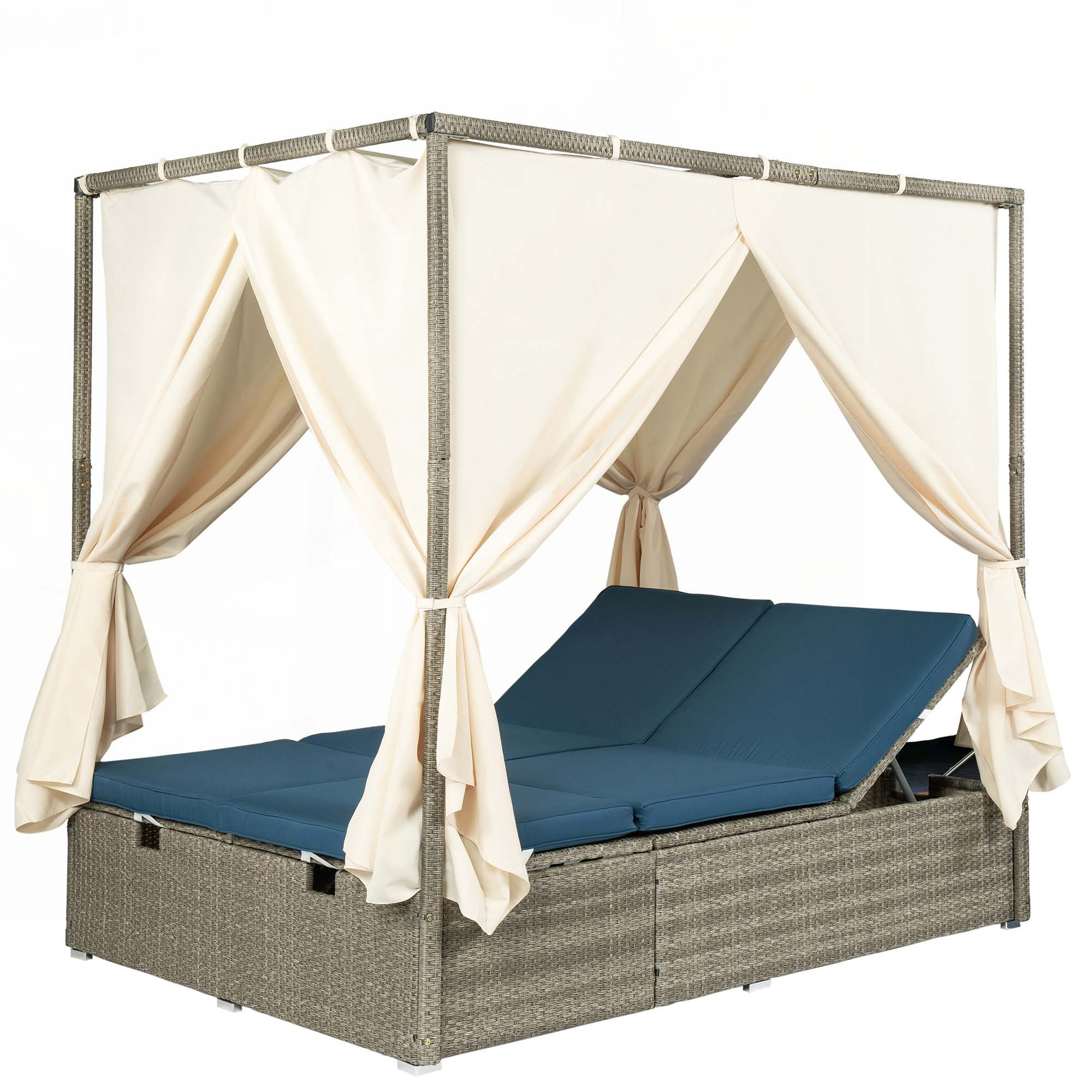 Ebern Designs Outdoor Wicker Rattan Patio Daybed With Curtain | Wayfair