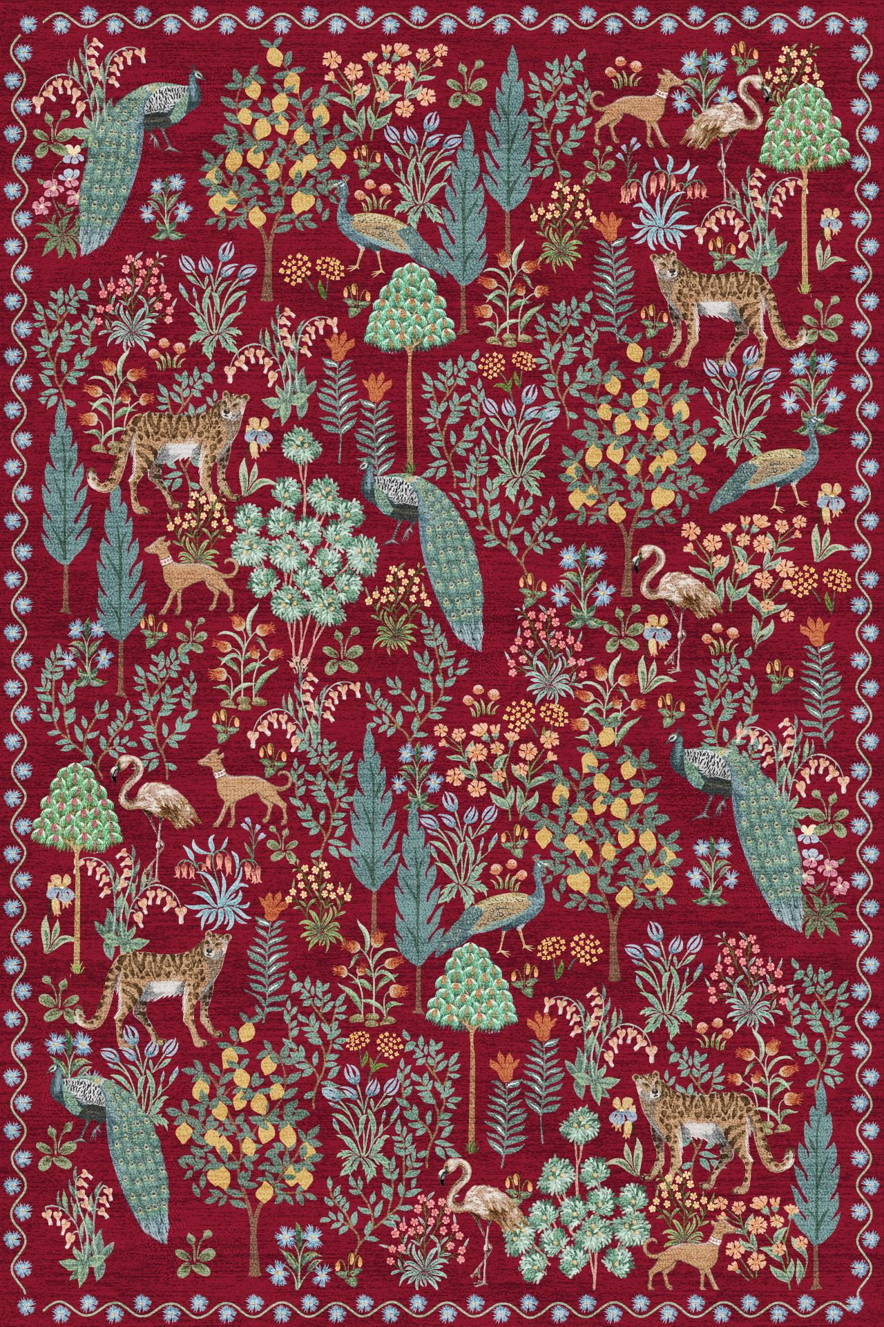 Bungalow Rose Floral Red Pine Tree Botanical-Themed Woven Base Rug ...