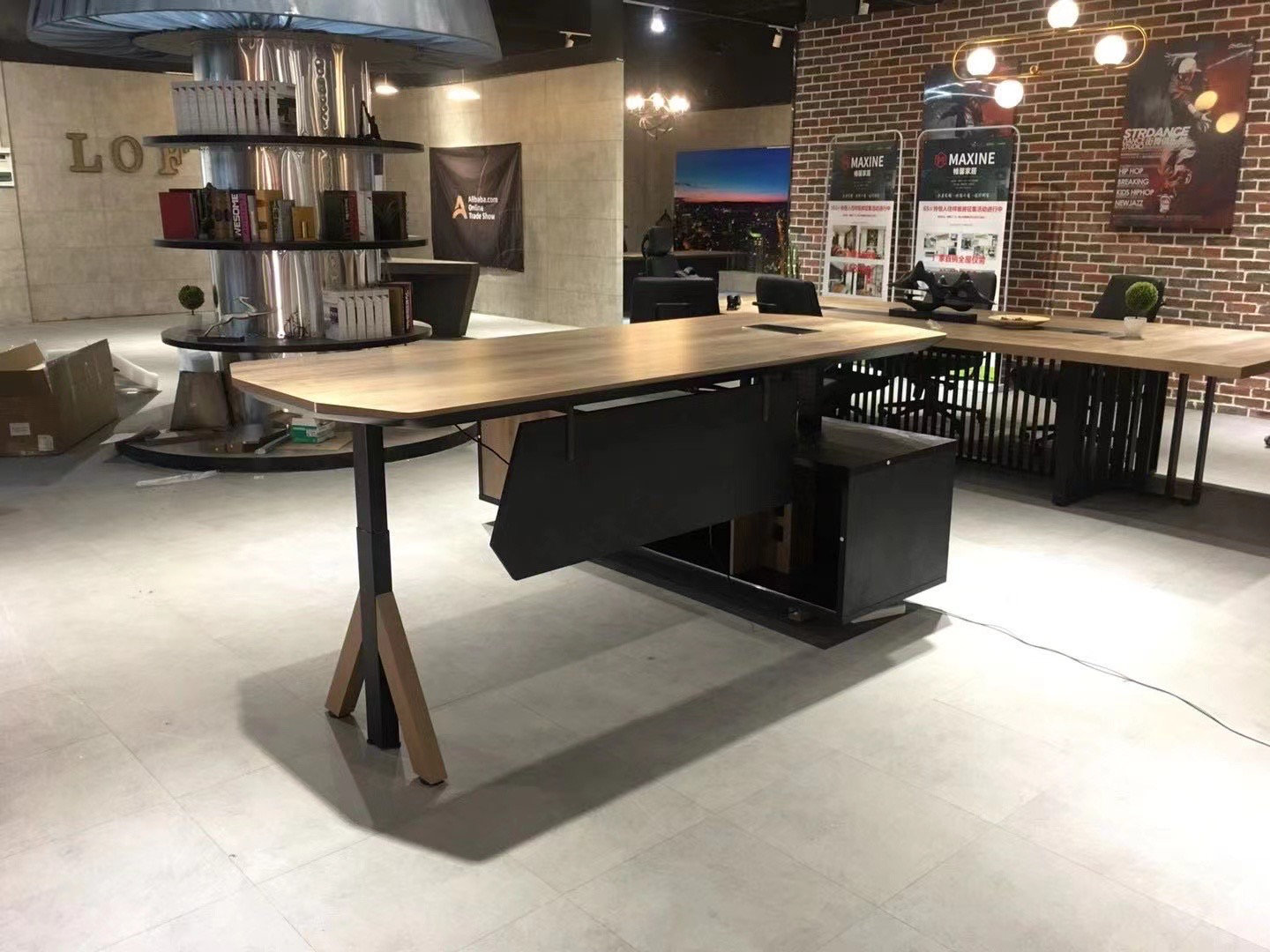 Corrigan Studio 86.61-Inch Hight Adjustable Executive Desk with Drawers ...