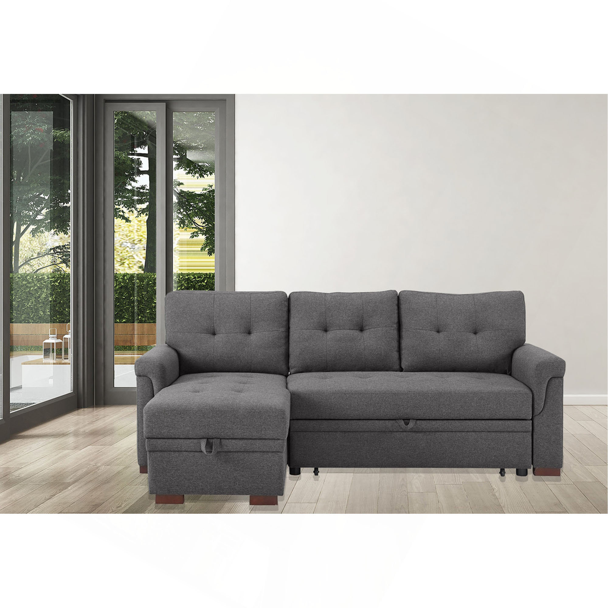 Latitude Run® Destiny 84" Dark Gray Linen Reversible Sleeper Sectional ...