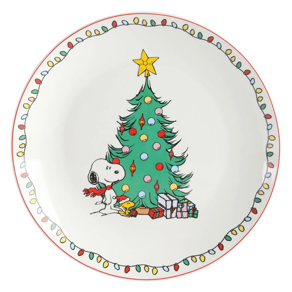 Peanuts Holiday Christmas 18 Piece Fine Ceramic Dinnerware Set in White ...