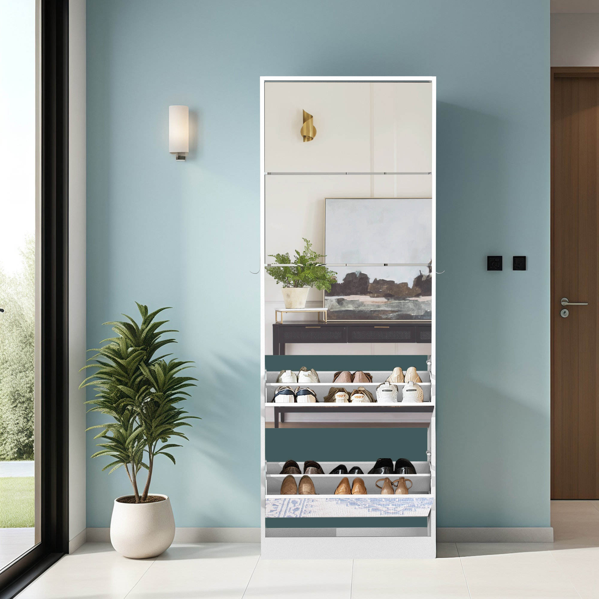 Rebrilliant Tall Shoe Storage Cabinet With Full Length Mirror , Tiers ...