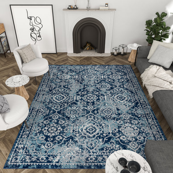 Bungalow Rose Blue/Cream Traditional Oriental Indoor Area Rug for ...