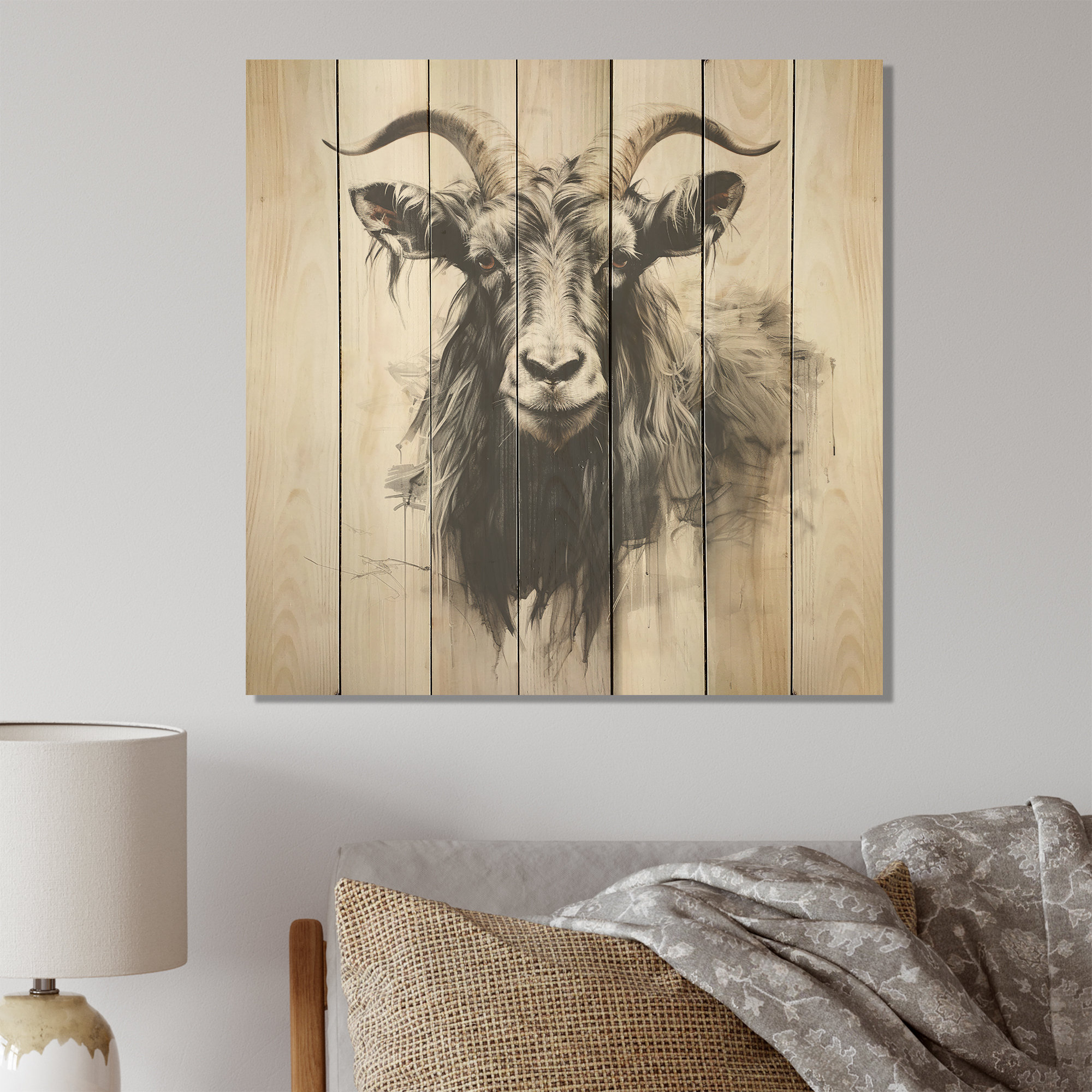 August Grove® Black Charcoal Goat Portrait I - Goat Animal On Wood ...