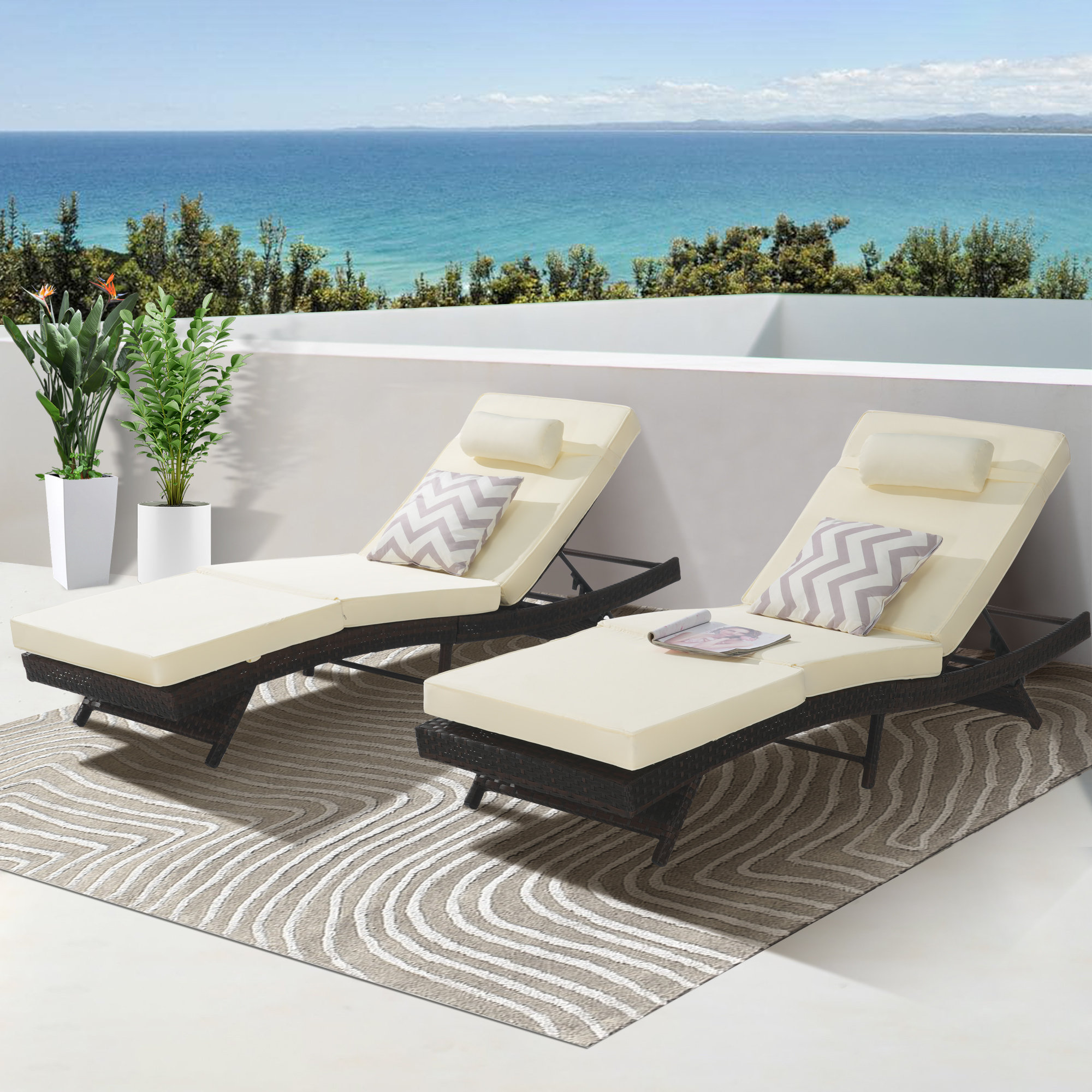 Latitude Run® 76.7" Long Outdoor Reclining Wicker Chaise Lounge Set ...