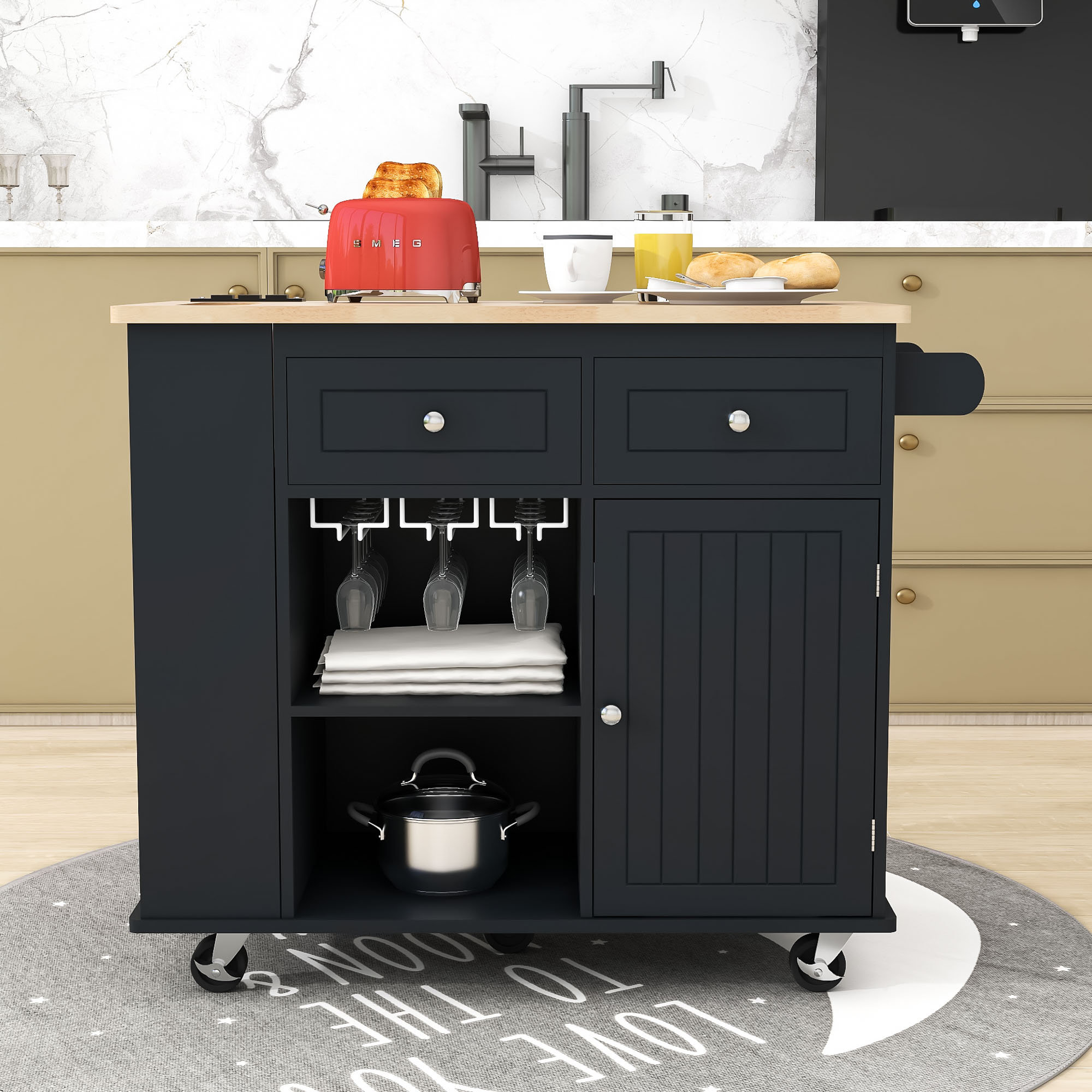 Wildon Home® Adryann Kitchen Island with Power Outlet, Drop Leaf, Wine ...