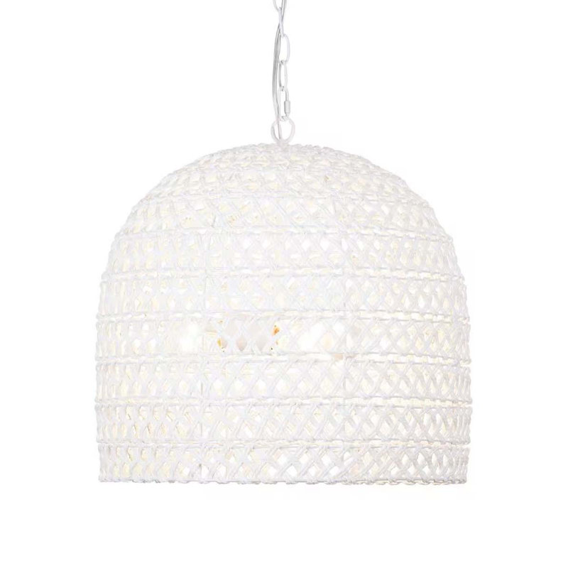 Ivy Bronx Hannchen 3 - Light White Woven Woven Wicker Rope Dome Pendant ...