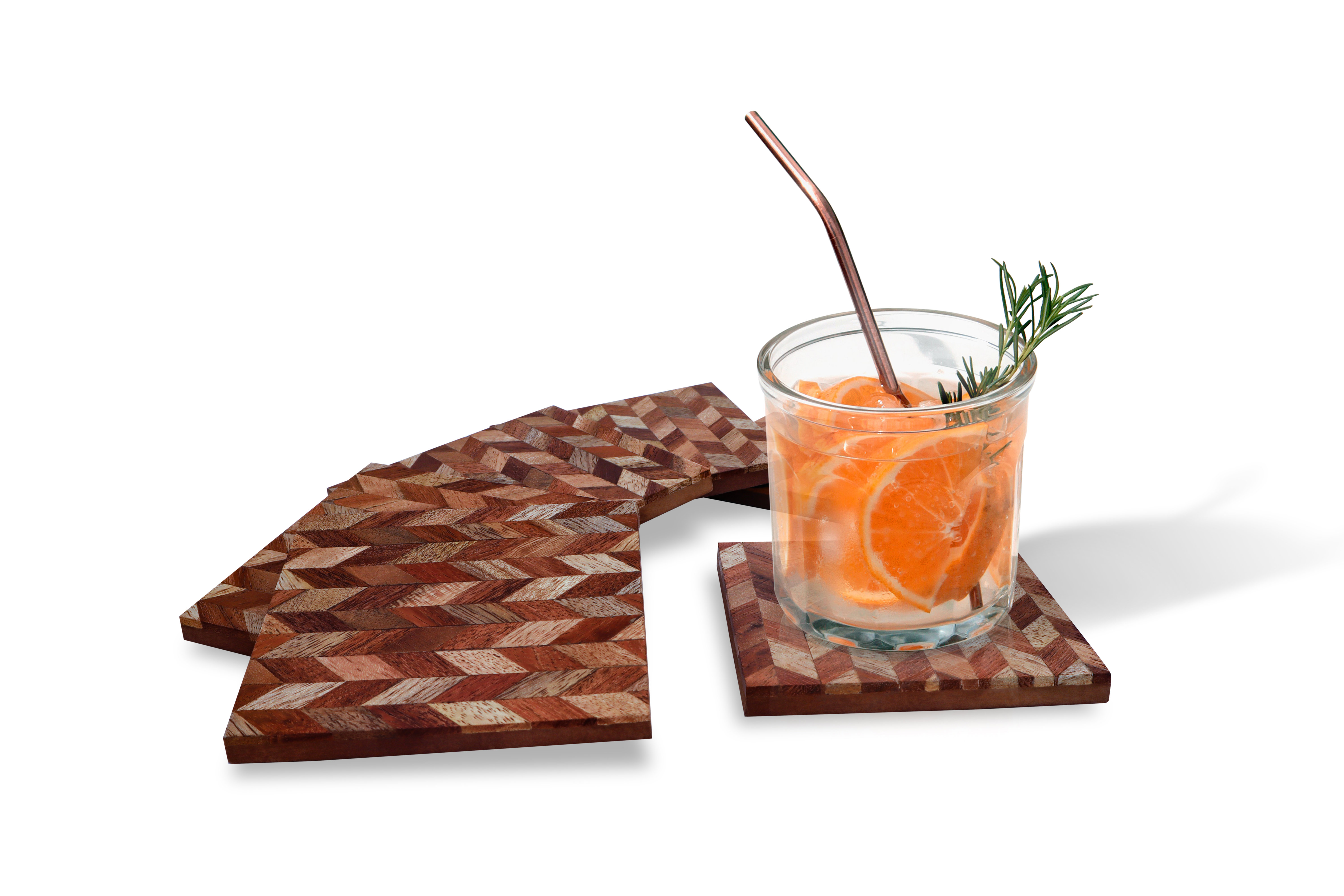 Foundry Select Herringbone Square Wooden Coaster 6 Pieces Coaster Set ...