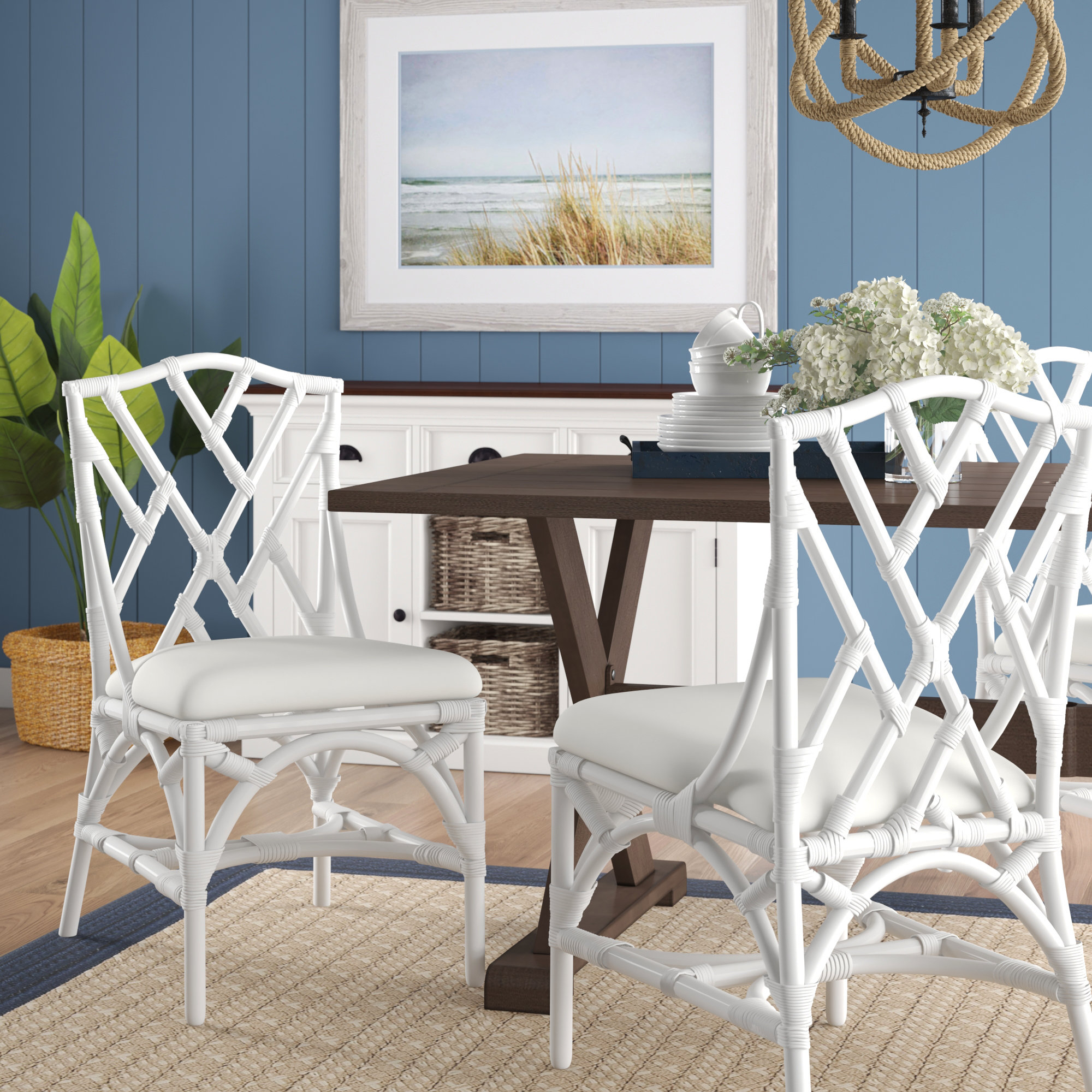 Beachcrest Home™ Alderson Cotton Rattan Cross Back Side Chair & Reviews ...