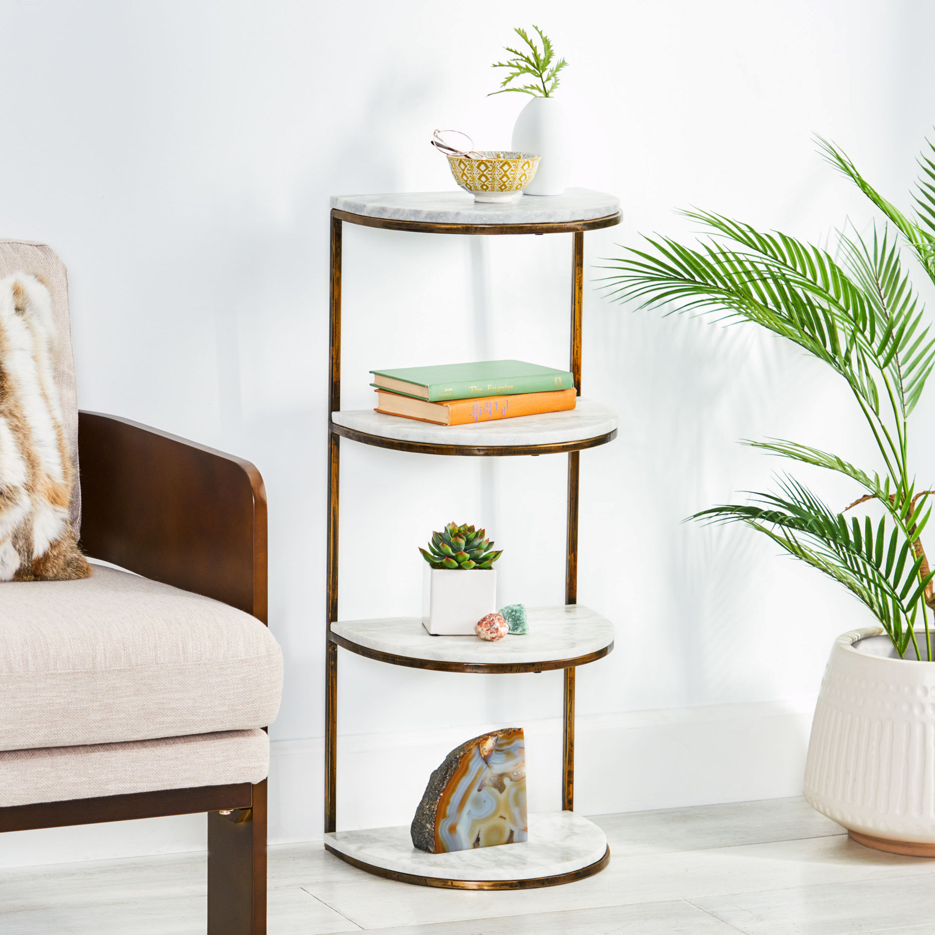 Latitude Run® Laurece 4-Tier Modern Half Round Design Bookcase with ...