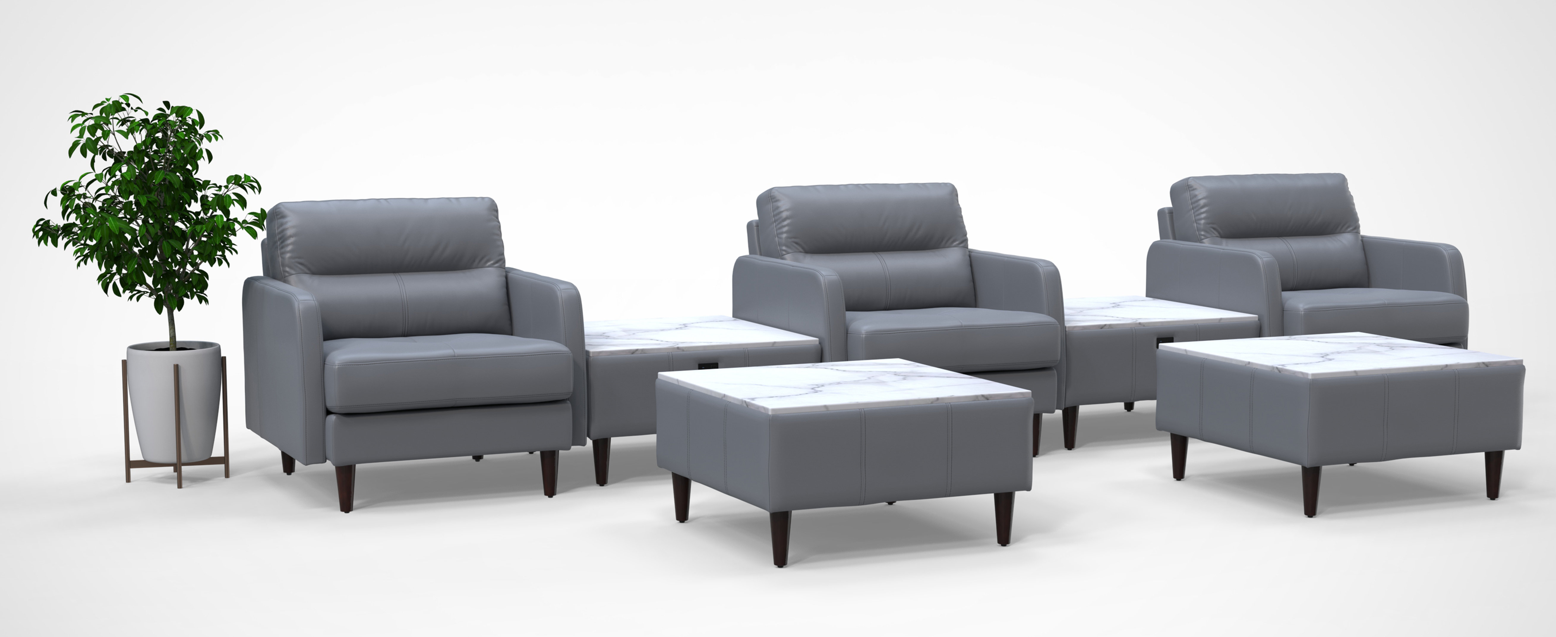 Reunion 3 Person Waiting Room Reception Chairs With Charging Tables 7Pc ...