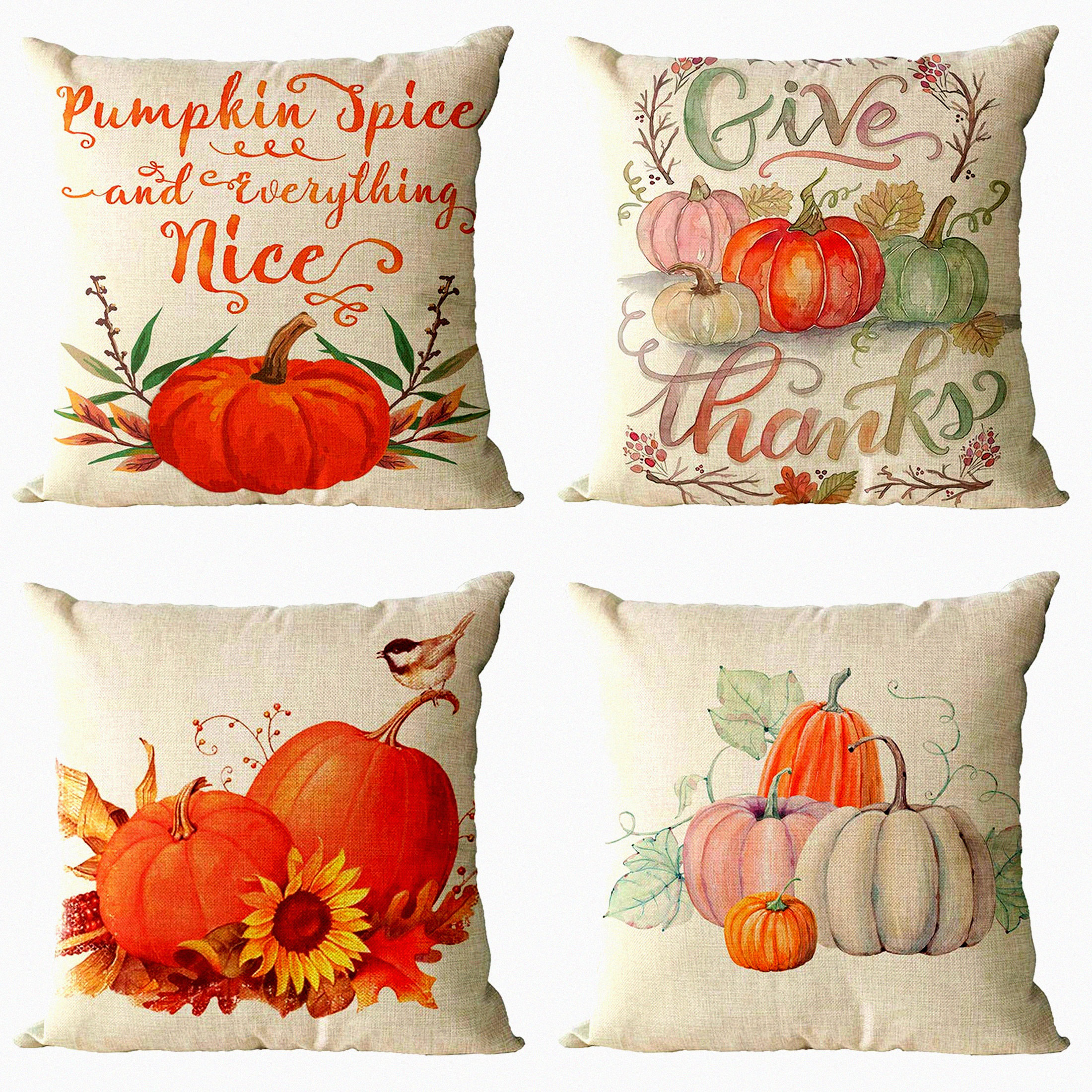 BRBCA Autumn Harvest Pumpkin Pillow Covers - Set of 4 Decorative Fall ...