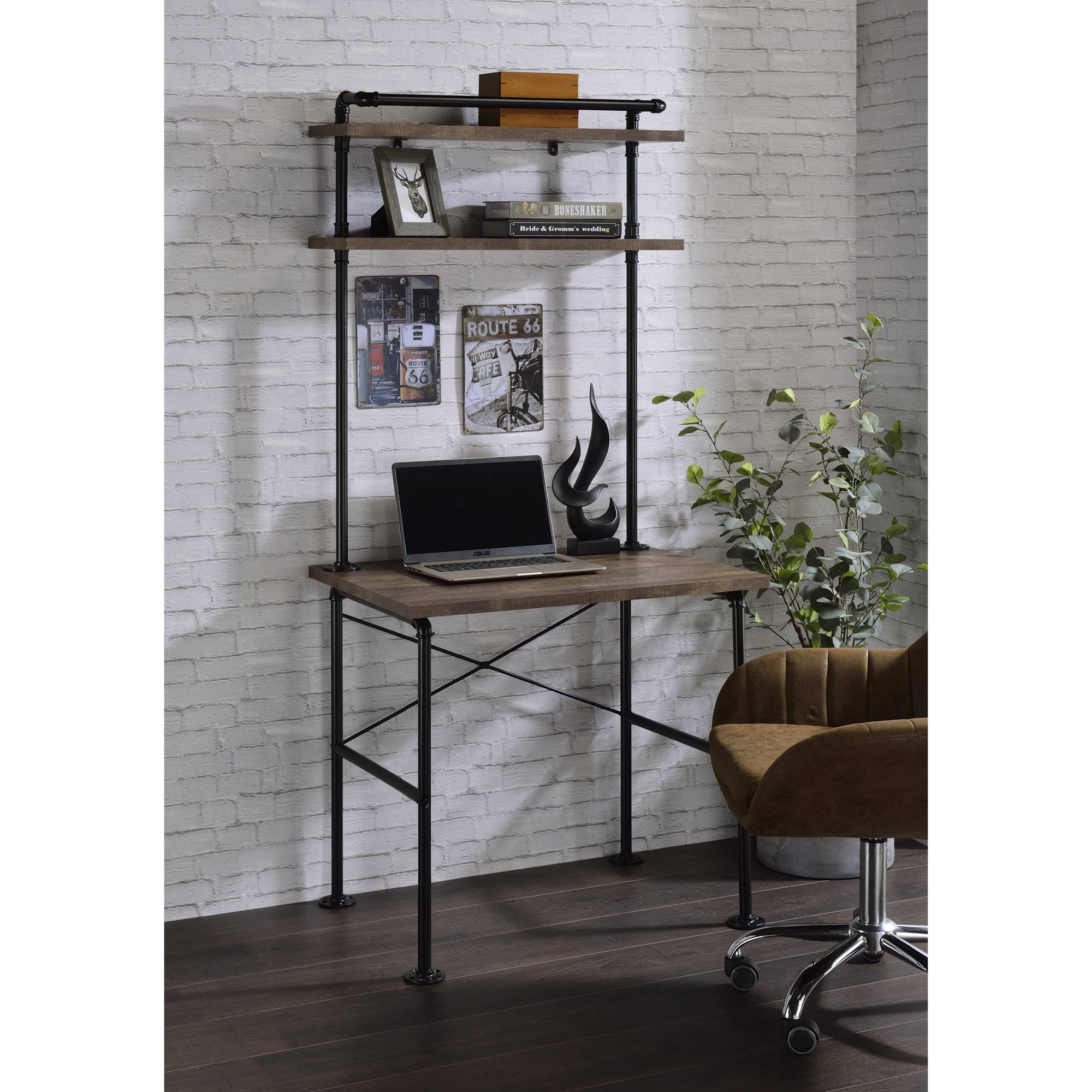 Ophelia & Co. Rustic Oak & Black Finish Writing Desk | Wayfair