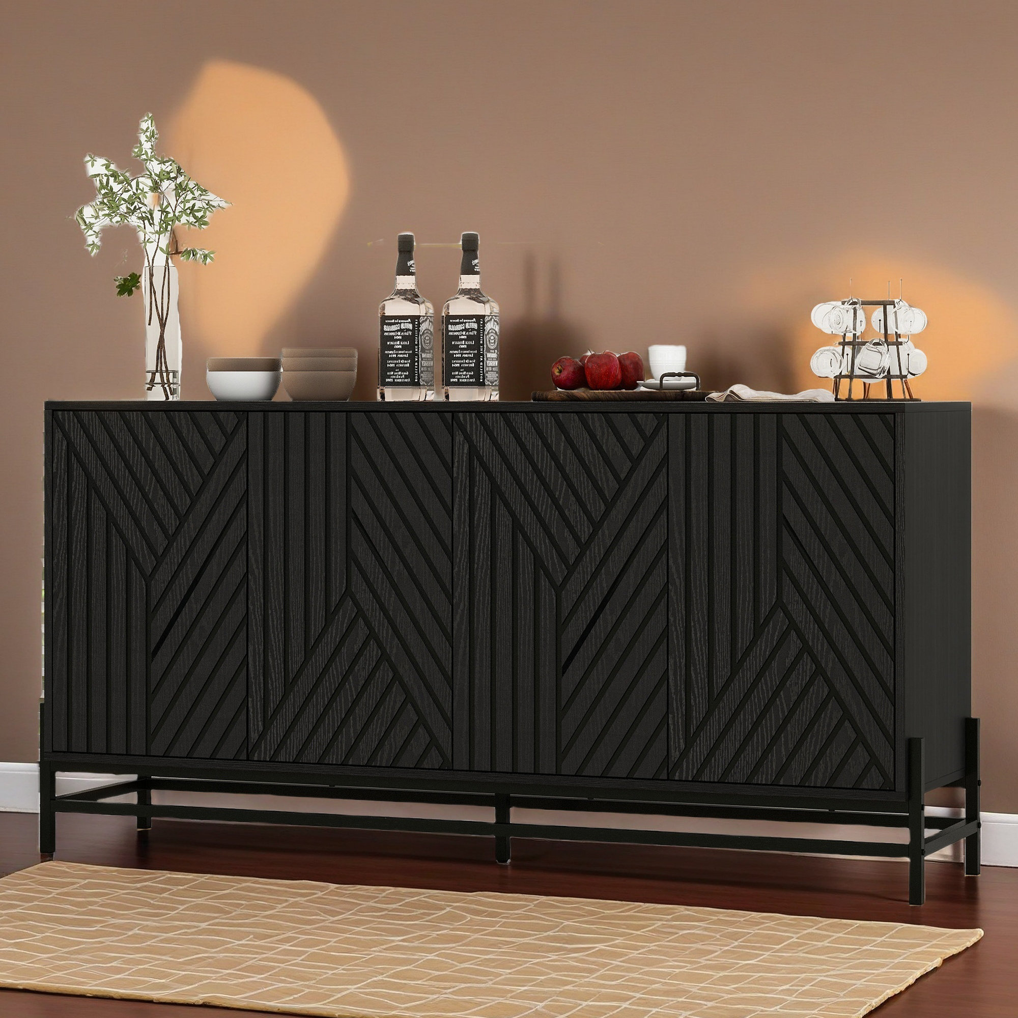 Ebern Designs Carved 4 Door Sideboard ,Sideboard Buffet Cabinet With Storage ,Storage Cabinet ...