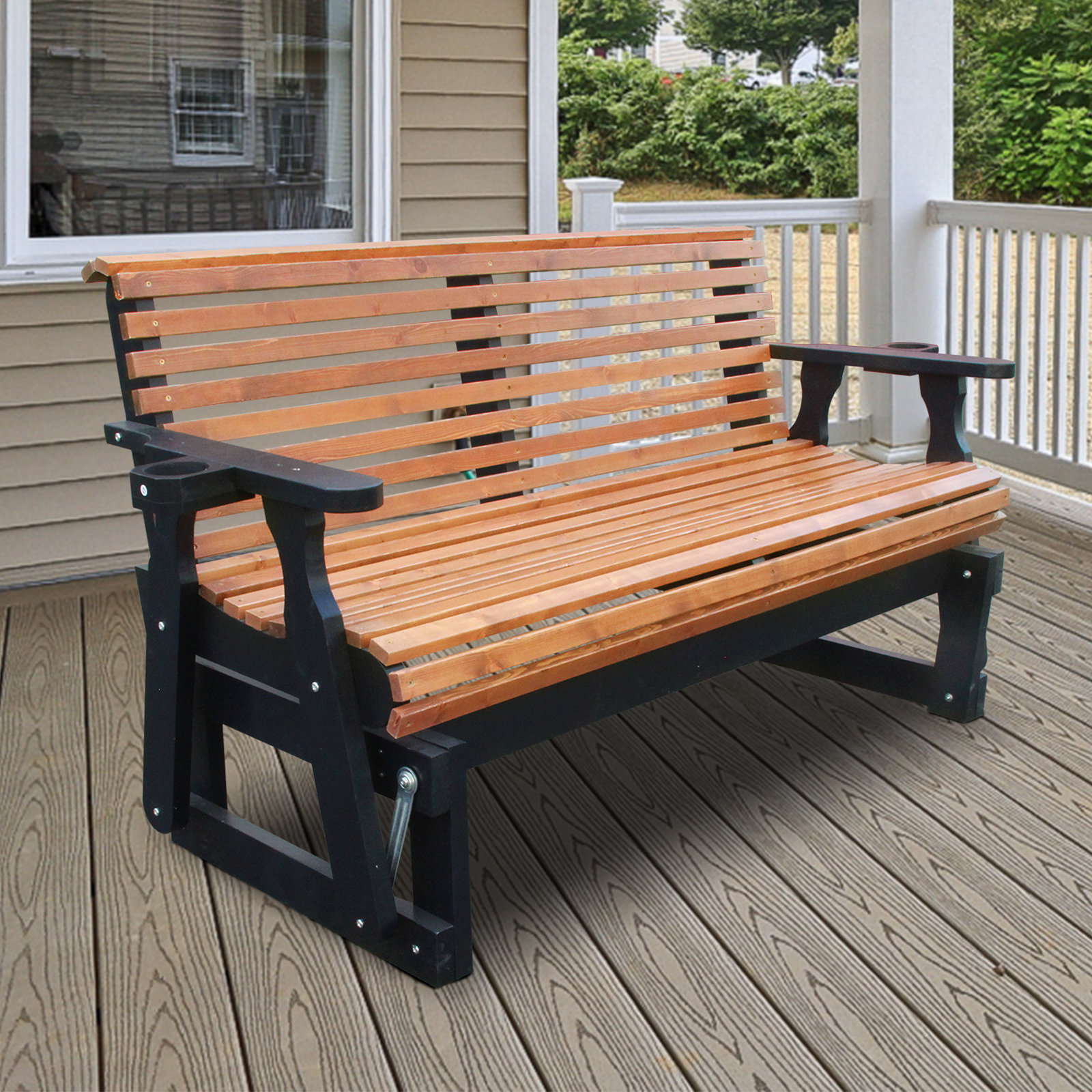 August Grove® Consetta Wooden Outdoor Bench, Front Proch Bench With ...