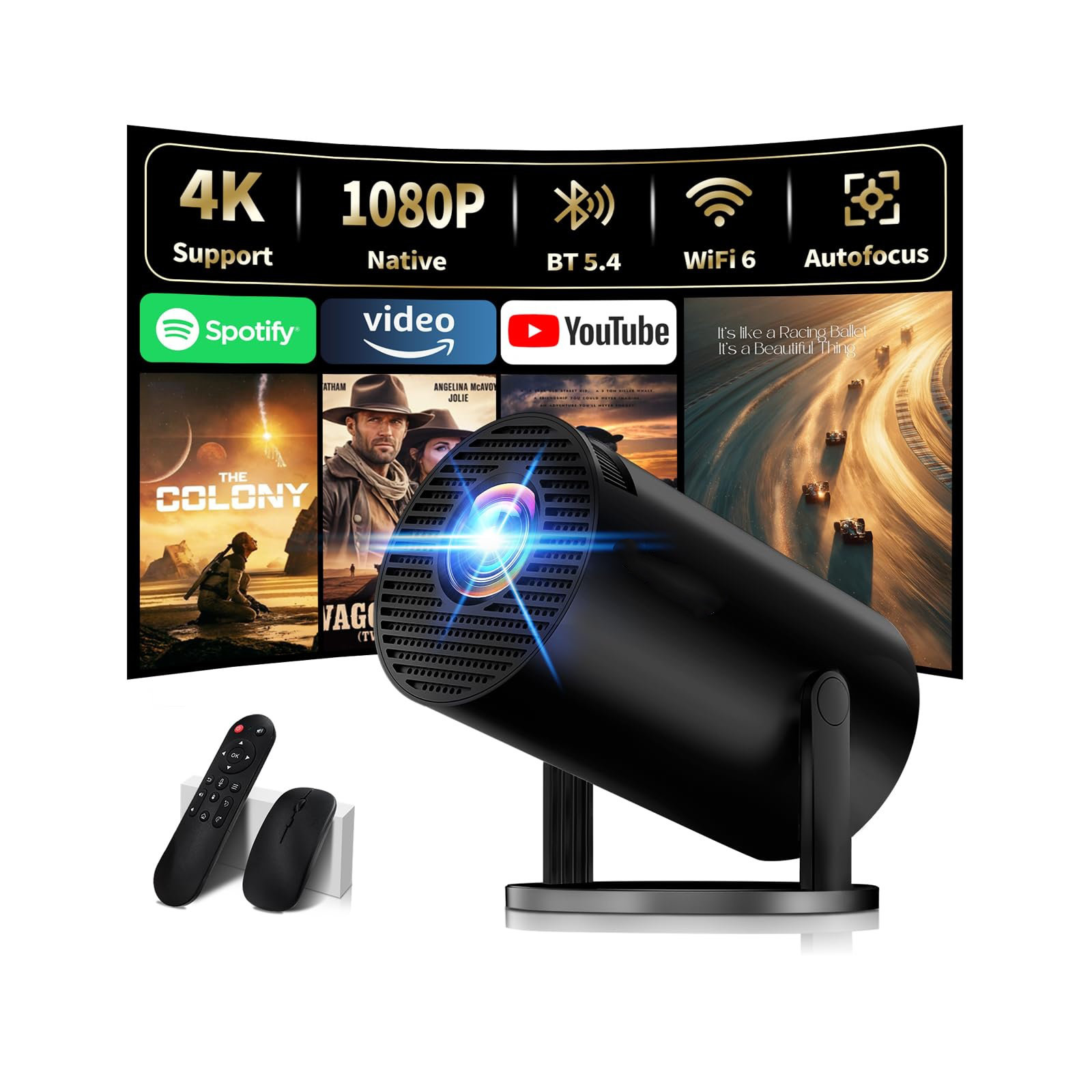 TAIZHOUGUANGRUI Mini Projector Support 4K 1080P Auto Keystone 270 ...