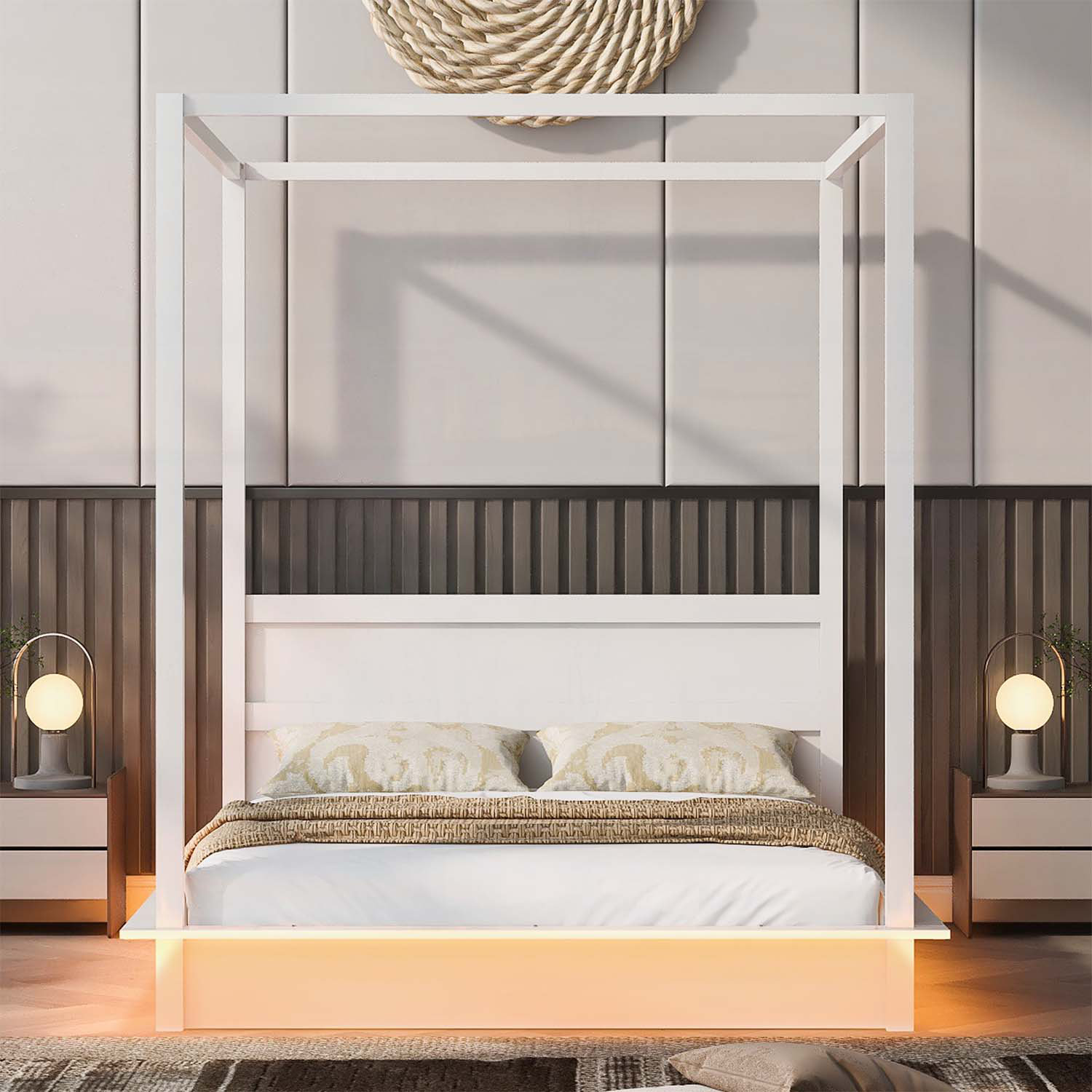 Ivy Bronx Wood LED Canopy Bed - Wayfair Canada