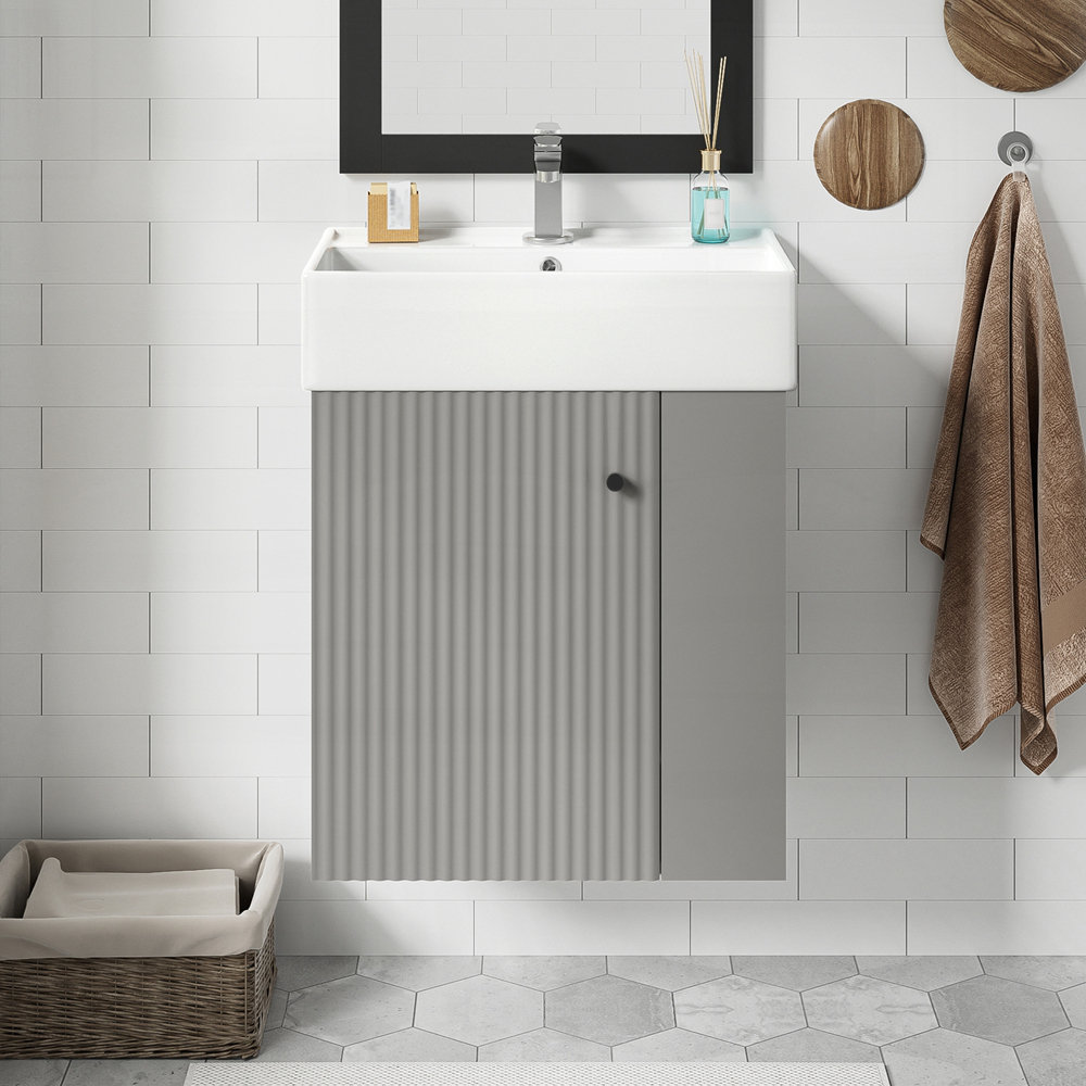 Ebern Designs Contemporary Wave-Patterned Floating Bathroom Vanity with ...