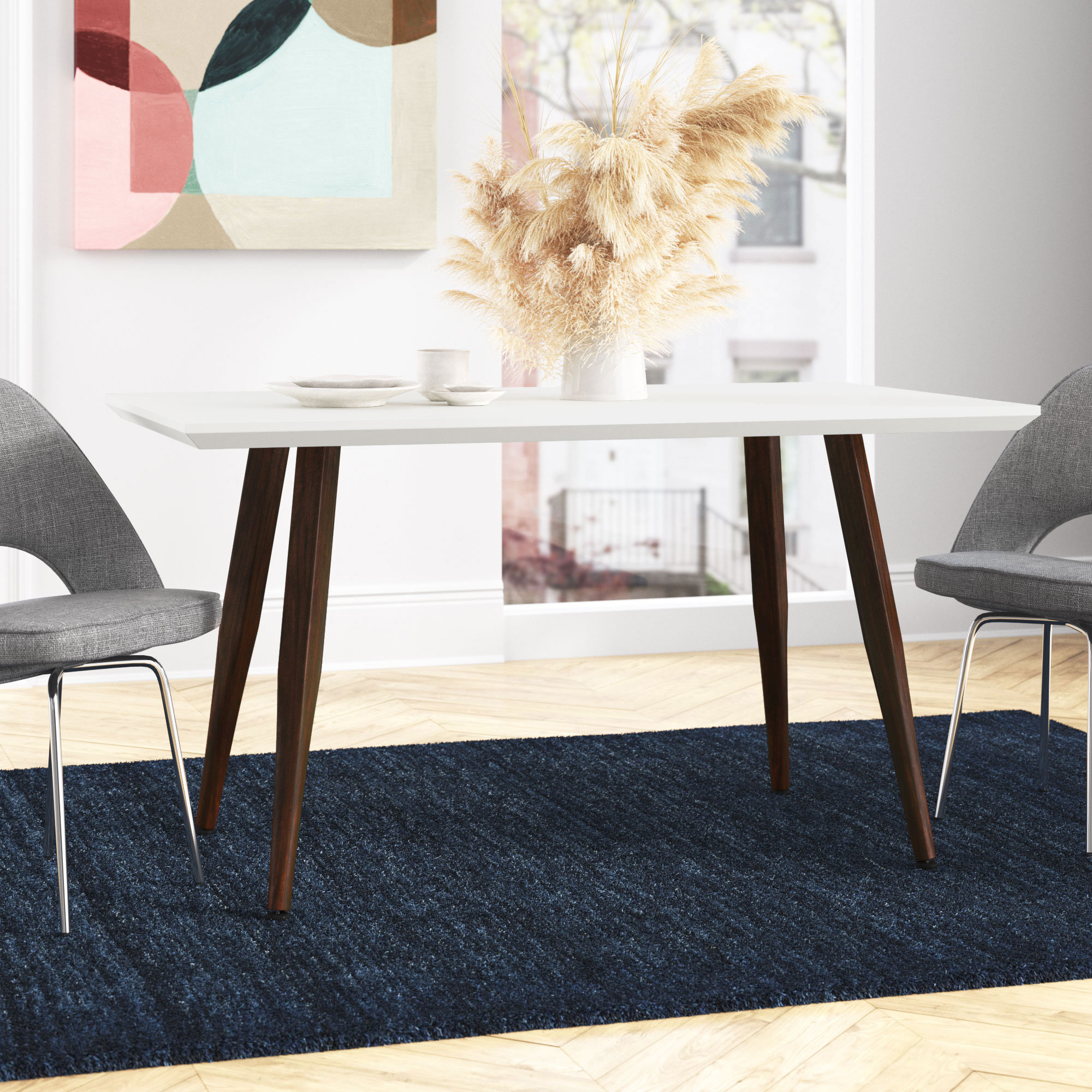 Wade Logan® Axia Mid-century Modern Iron Rectangle Dining Table with Square optional & Reviews ...