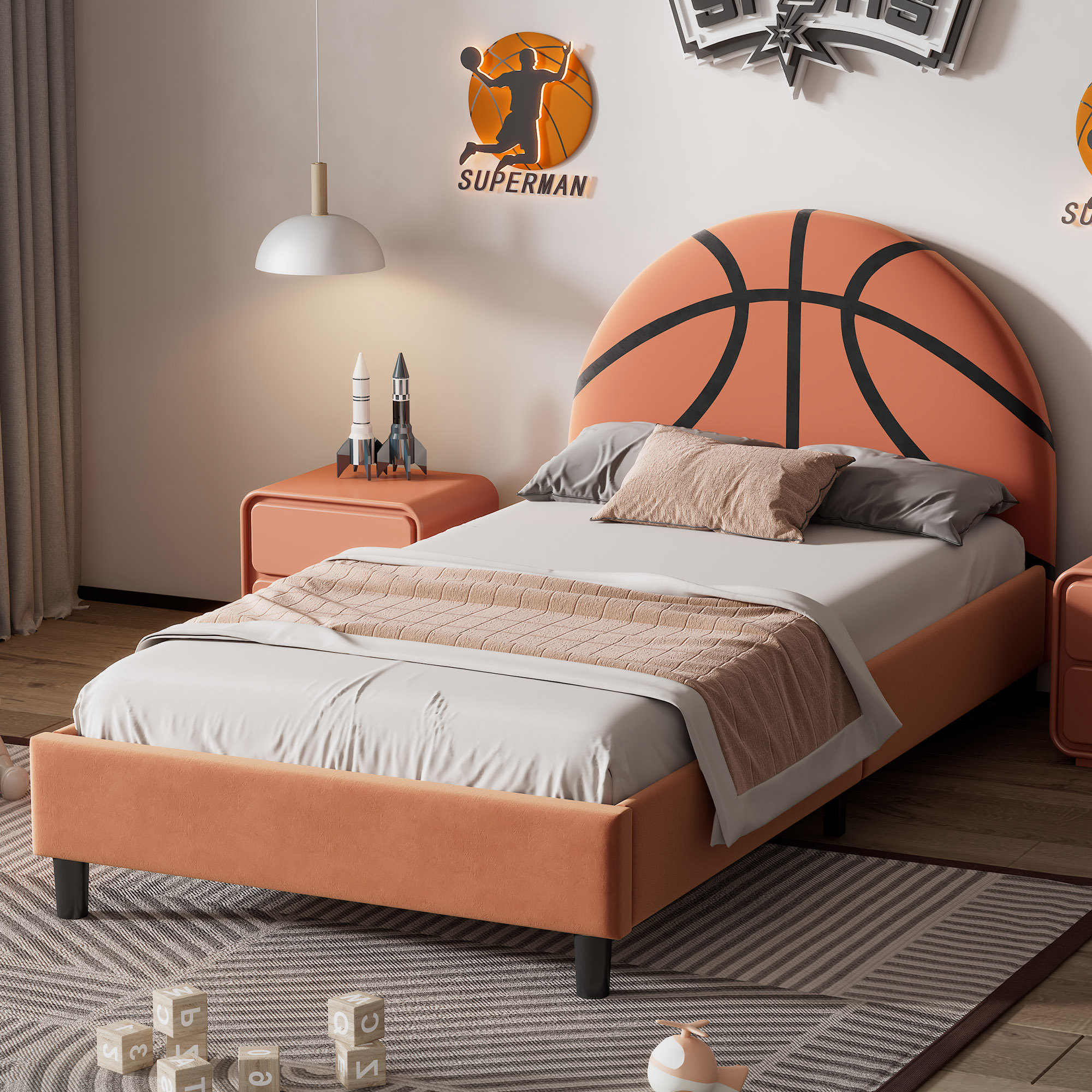 ExpressThrough Basketball Design Upholstered Twin Platform Bed Sport ...