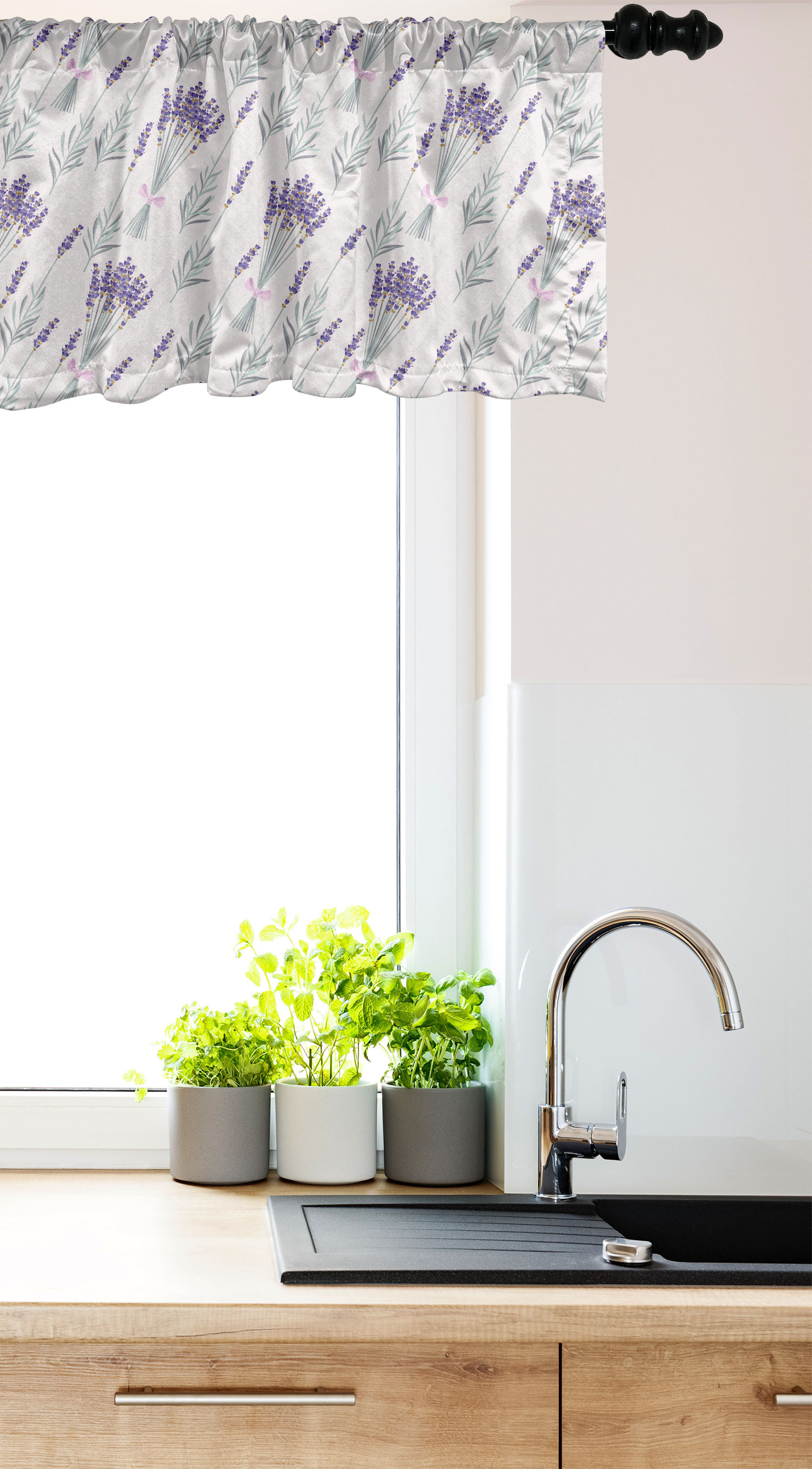 Ambesonne Lavender Valance Pack of 2 Botany Flowers Ribbon Art Pearl ...