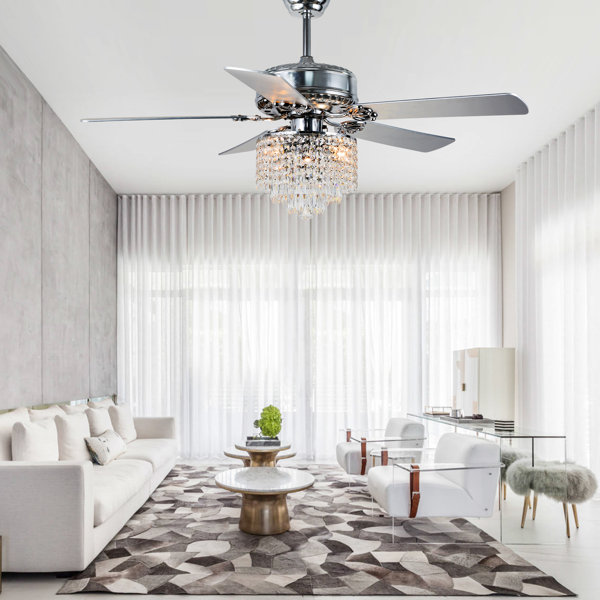 House of Hampton® 52-In Modern Crystal Ceiling Fan With Remote Control ...