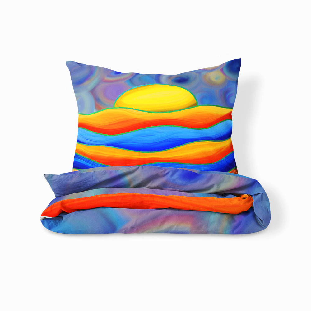 Folk N Funky Orange And Blue Abstract Sunset Paint Style Duvet Cover ...