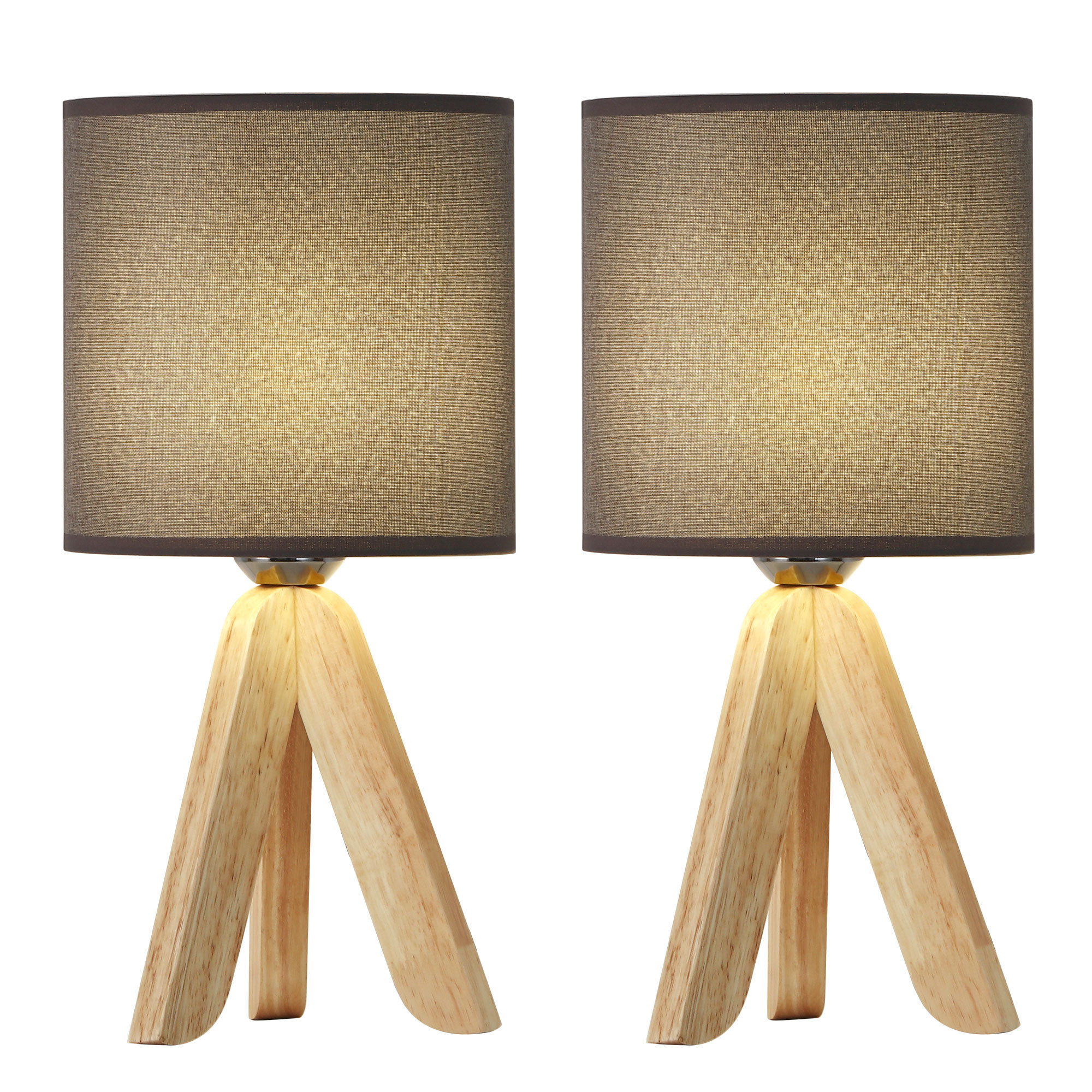 Corrigan Studio® Set Of 2 Grey Wooden Tripod Nightstand Lamps With Wood ...