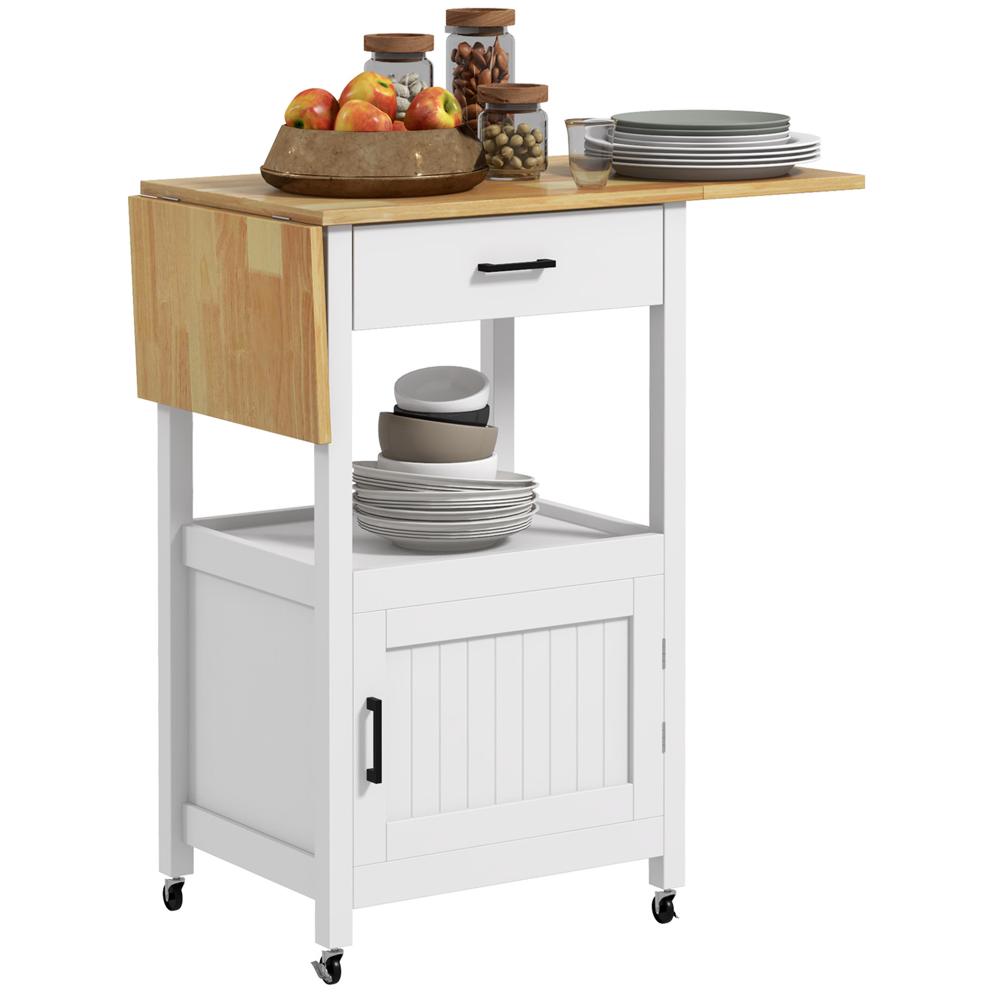 Winston Porter Foldable Kitchen Cart with Storage Drawer, Cabinet and ...
