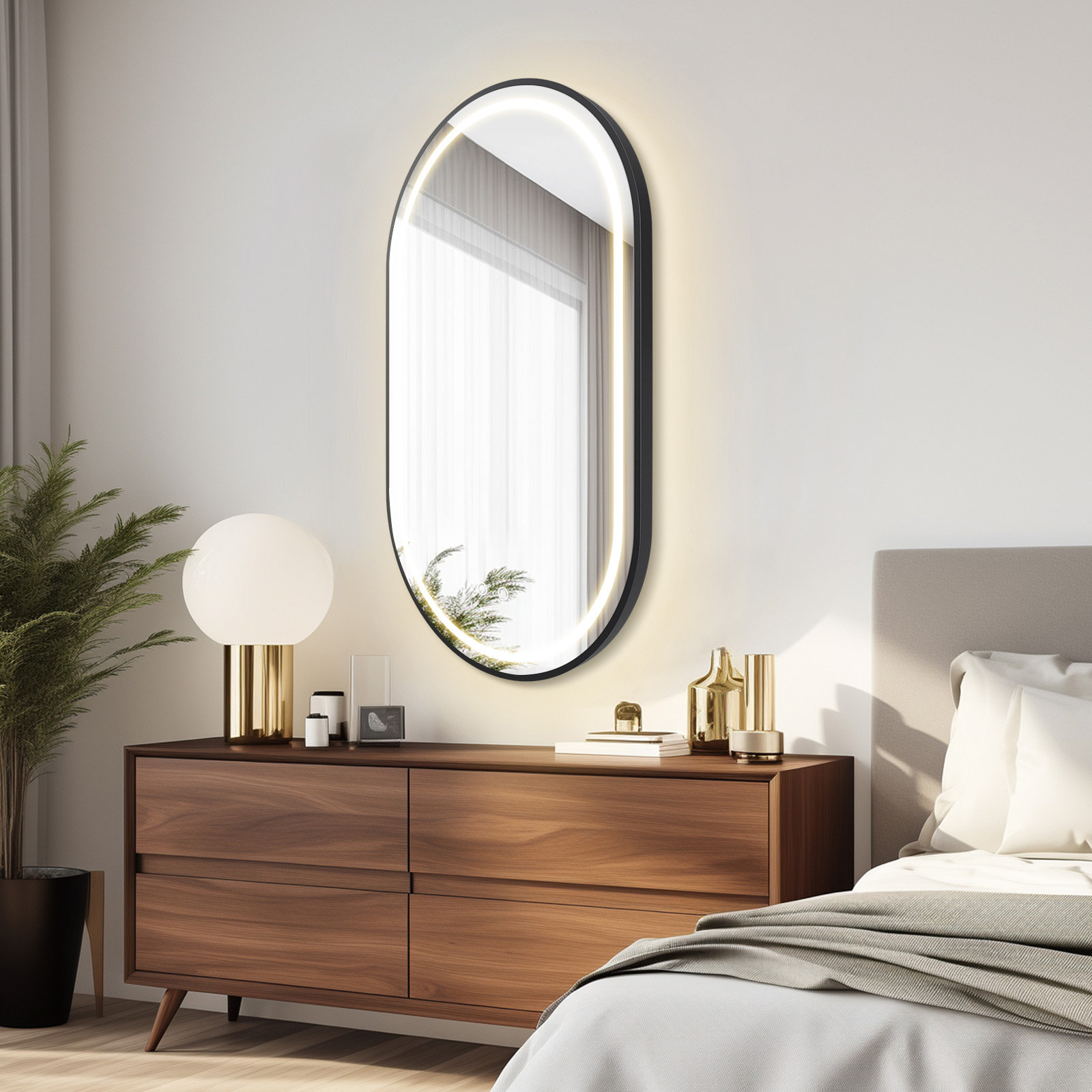 Ivy Bronx Josann Aluminum Oval LED Wall Mirror Vanity Mirror Dimmable ...