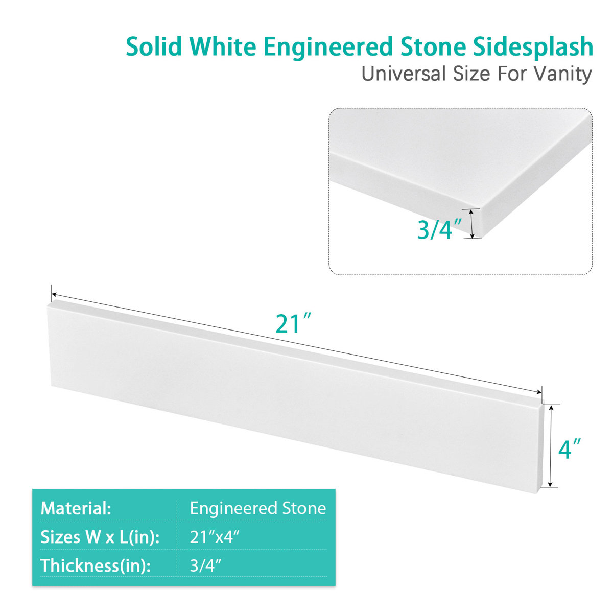 Luobath 21 Inch Pure White Engineered Stone Vanity Sink Countertop ...