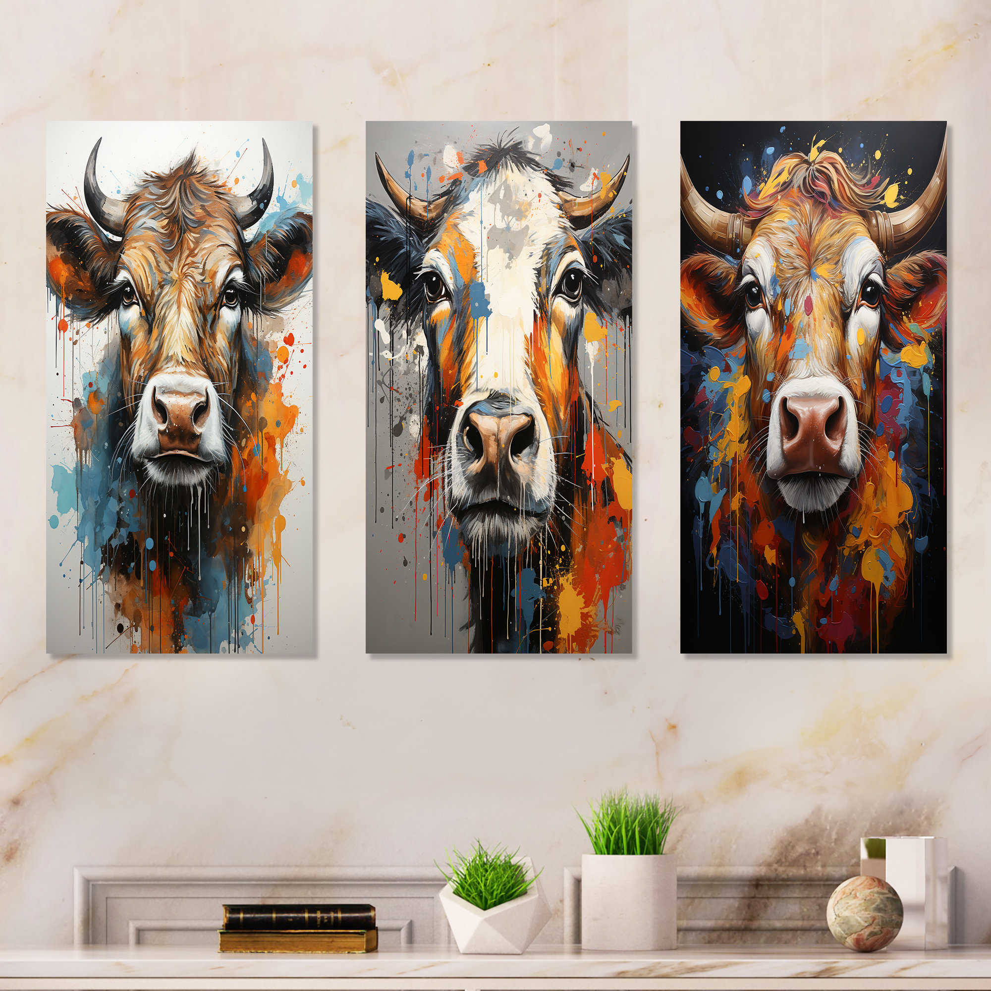 August Grove Popart Urban Cow - Cow Metal Wall Art Set Of 3 - Wayfair ...