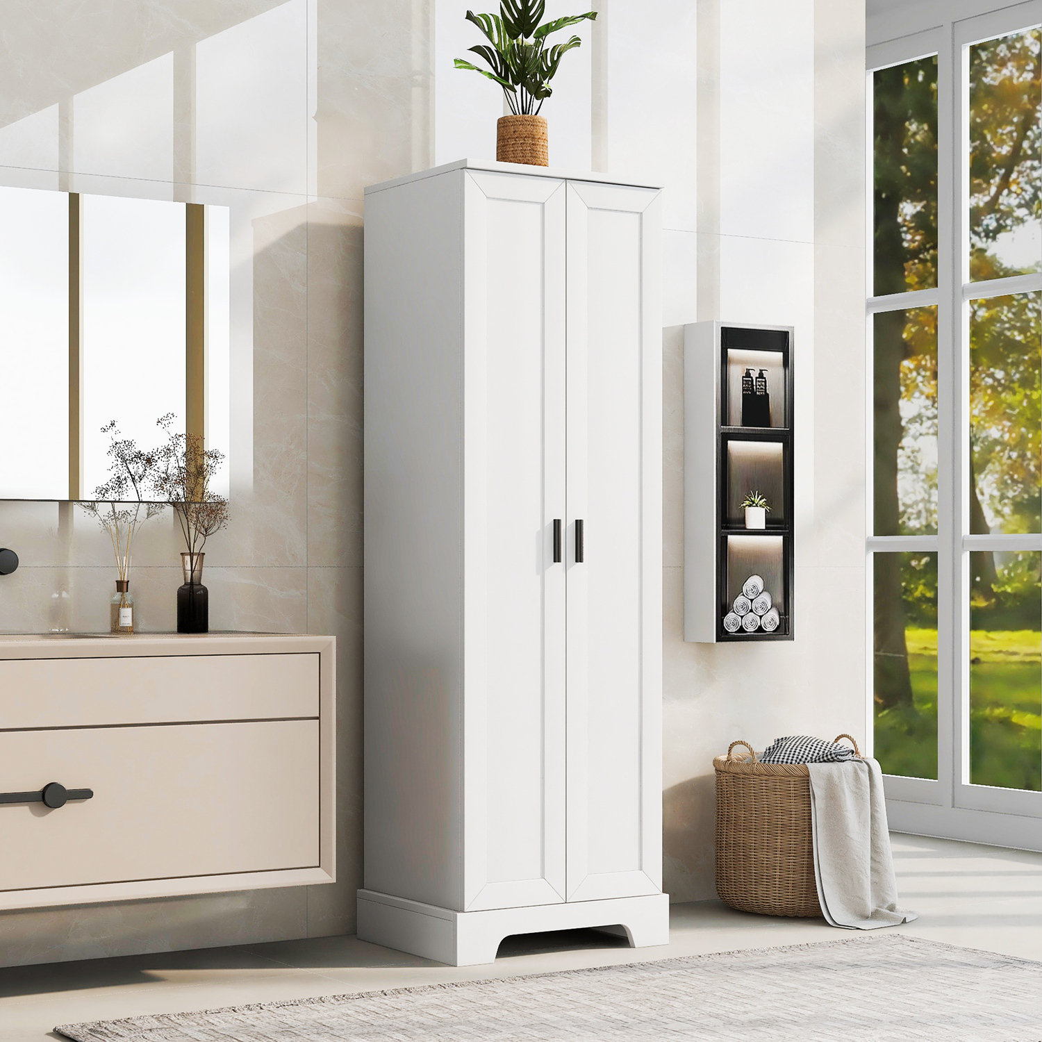 Latitude Run® 71.2'' 2 Door Kitchen Pantry Slim Cabinet White Cabinet ...