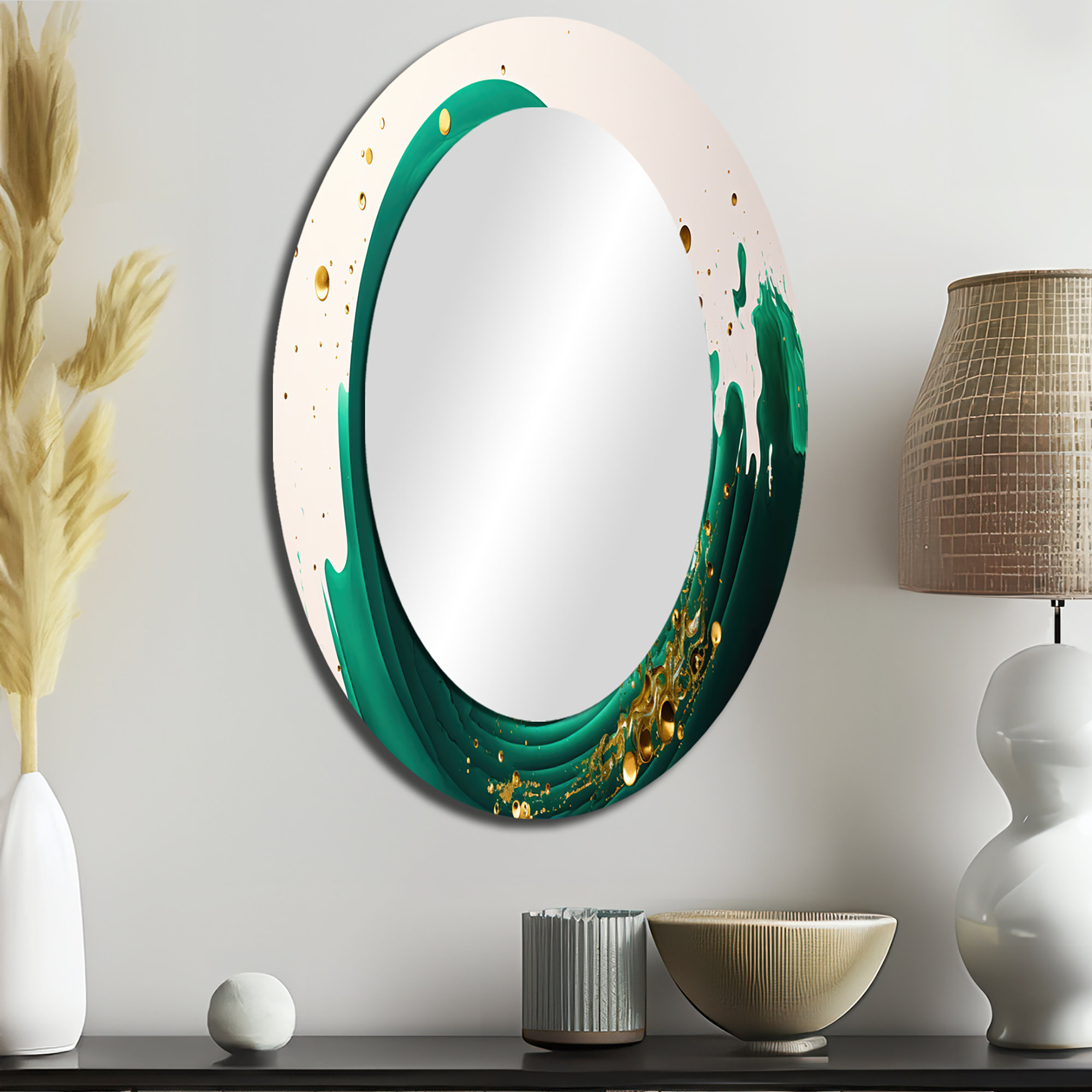 Mercer41 Green And Gold Crashing Waves IV - Large Oval Wall Mirror On ...