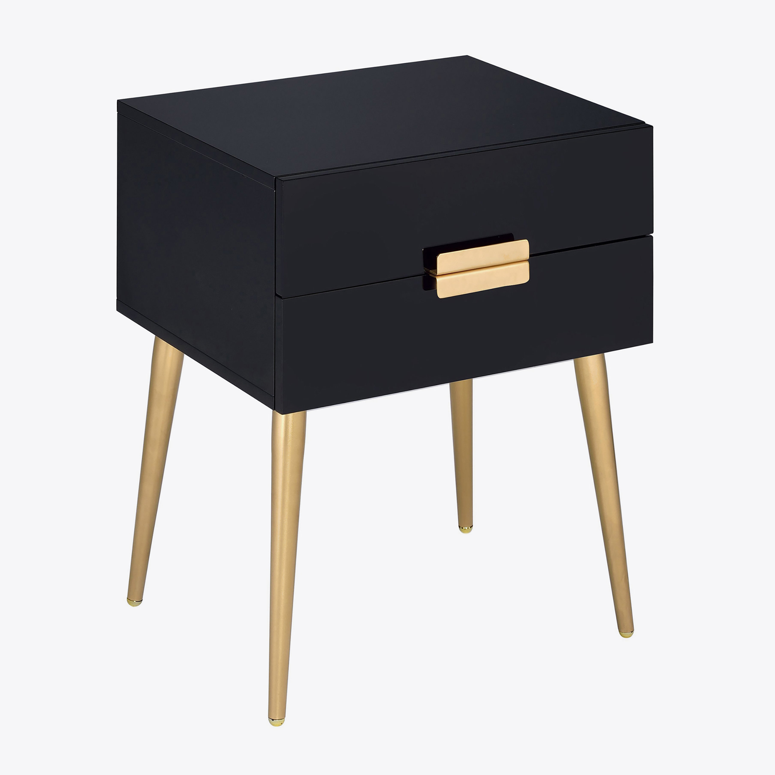 Everly Quinn Black and Gold Side Table with 2 Drawer | Wayfair