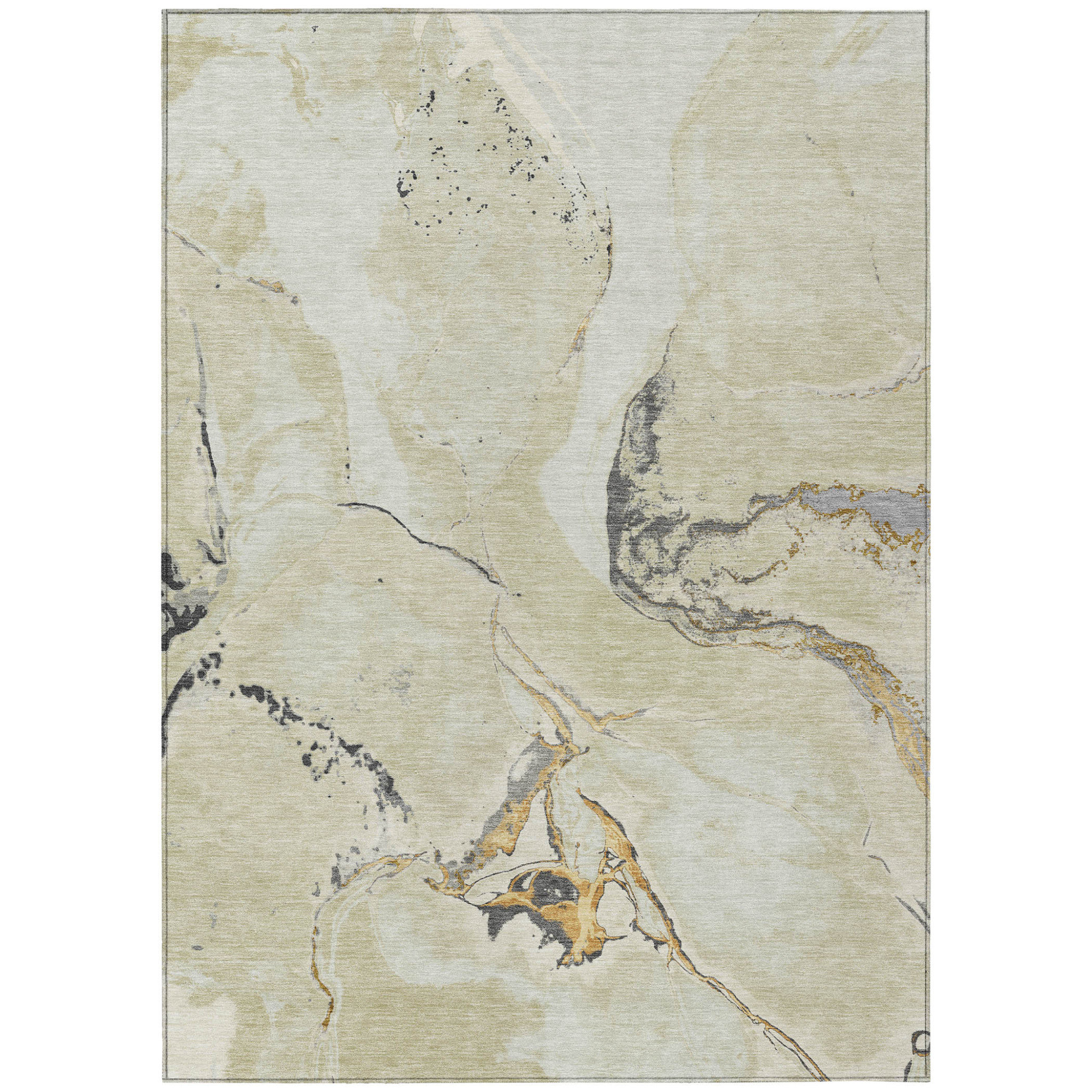 HomeRoots 8' X 10' Ivory Gray And Gold Abstract Washable Indoor Outdoor ...