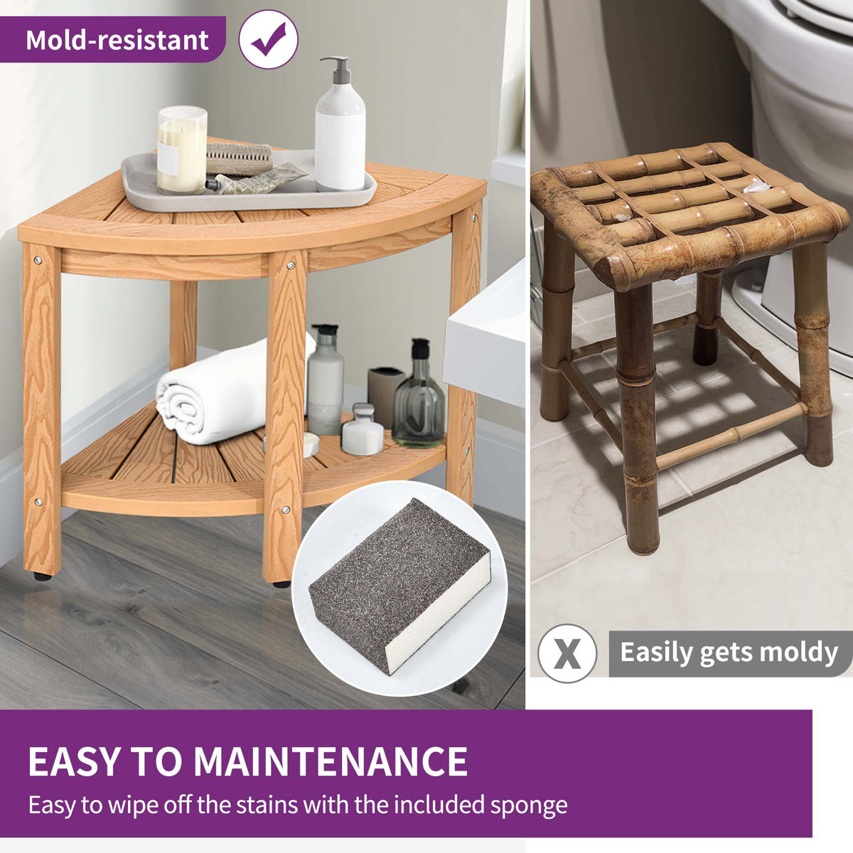 Freeport Park® Kerstetter 17.12'' W Polystyrene HIPS Shower Bench ...