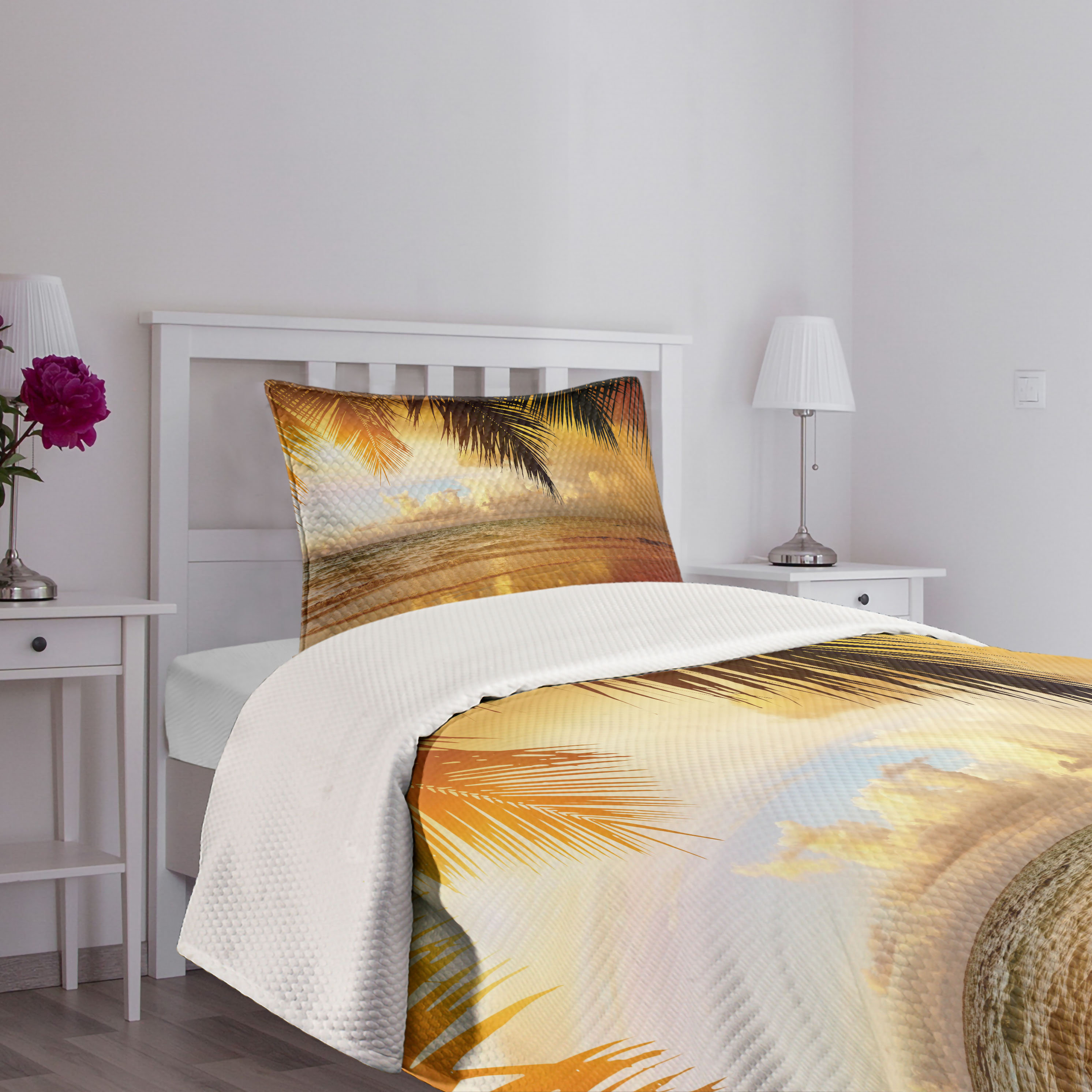 Ambesonne Beach Bedspread Sunset Caribbean Palms | Wayfair