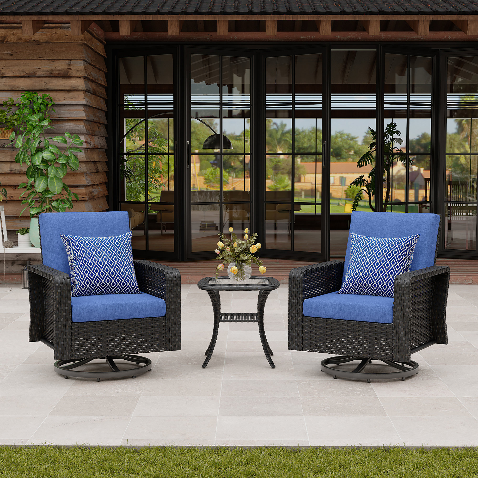 Latitude Run® Tojuana 3 Piece Patio Set Rattan Outdoor Furniture Set ...