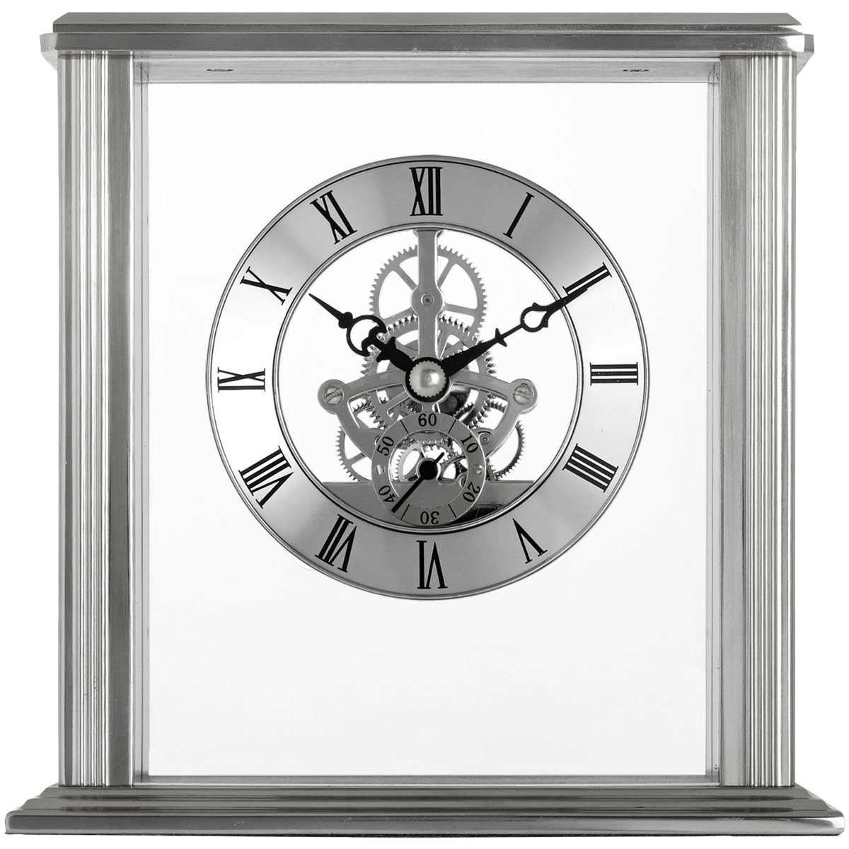 Acctim Vermont Mantel Clock Quartz Polished Metal Floating Effect Glass ...