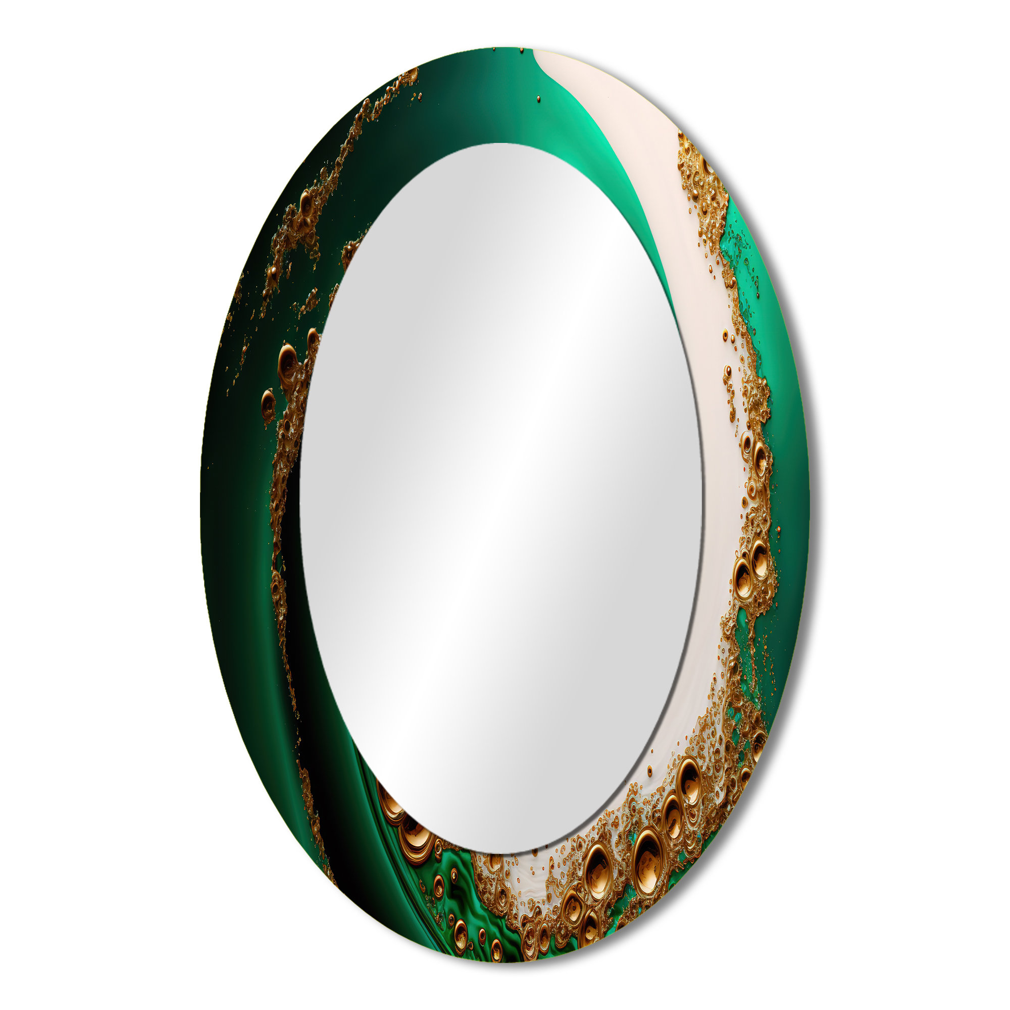 Mercer41 Green And Gold Crashing Waves I - Modern Oval Wall Mirror ...